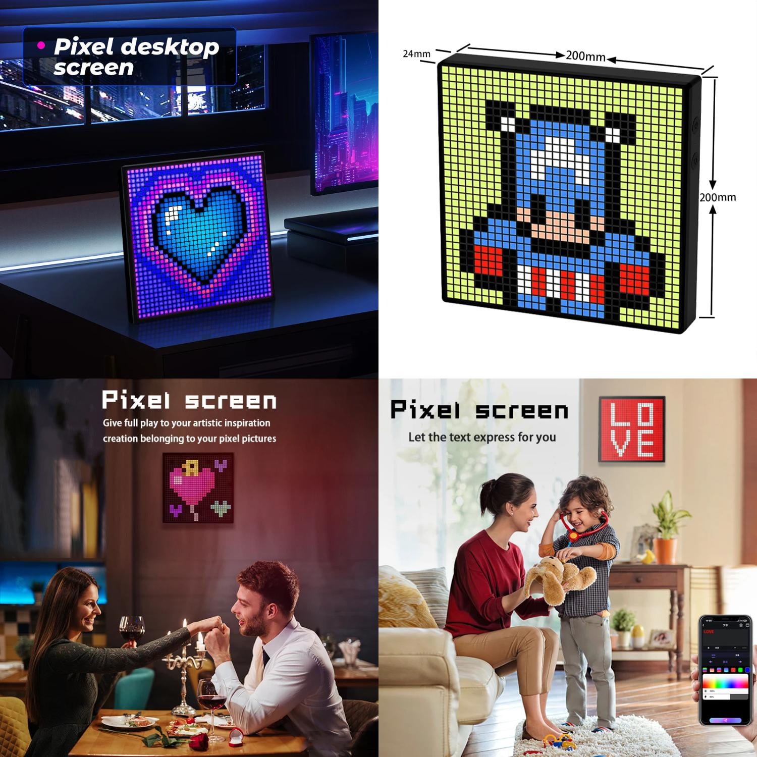 FPWNGL Smart LED Pixel Display 32X32，LED Light Display Panel Suit RGB ...