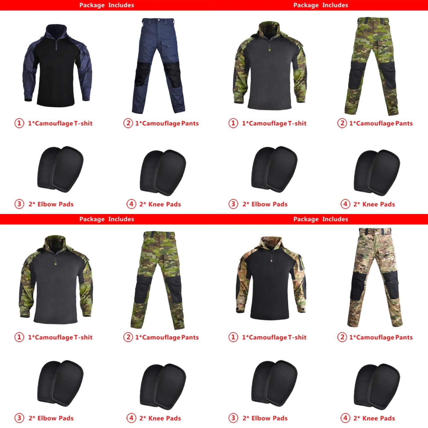 FPWNGL Tactical Suits Camo Suits +pads Pants Military Uniform Men ...