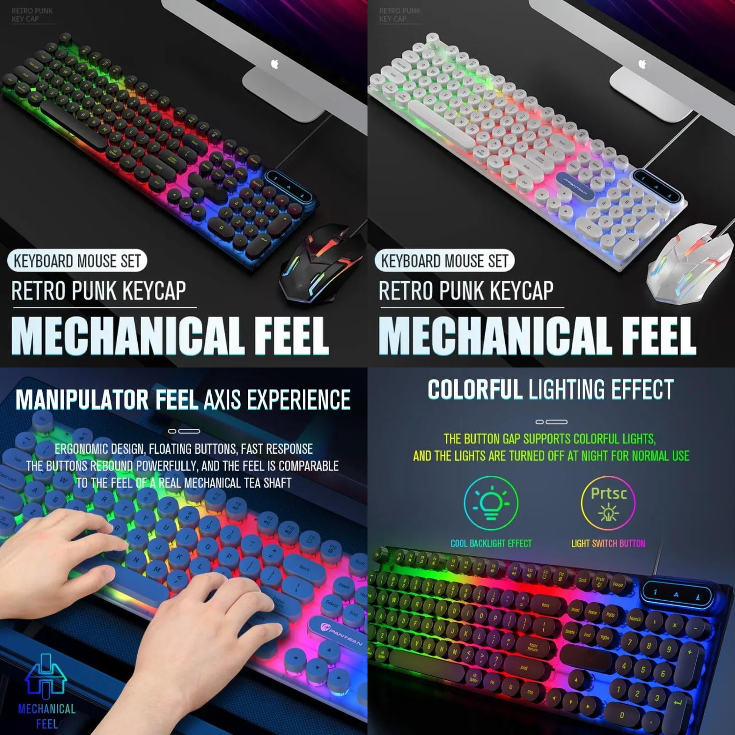 Fpwngl Usb Wired Gaming Keyboard Mouse Combos Pc Rainbow Colorful Led Backlit Gaming Mouse And