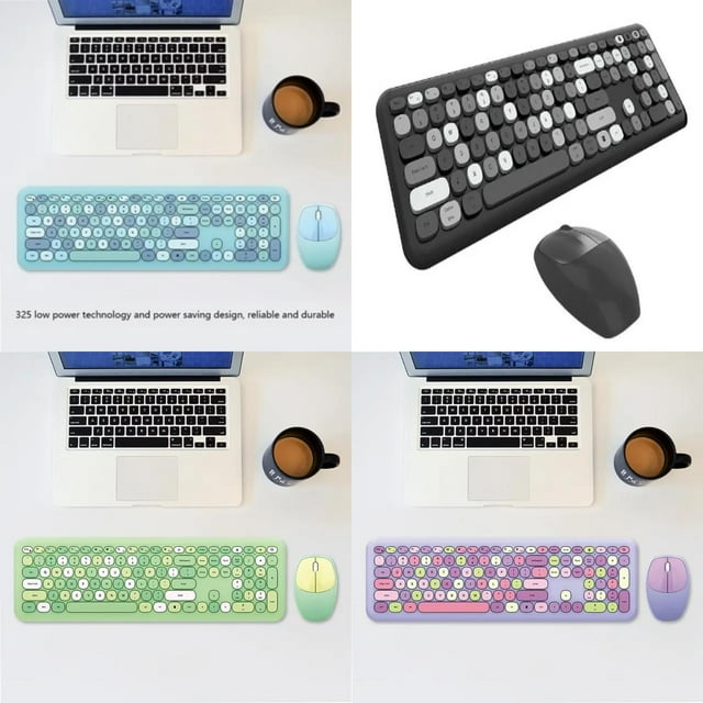 Fpwngl Wireless Keyboard And Mouse Combo 2 4g Full Size Retro
