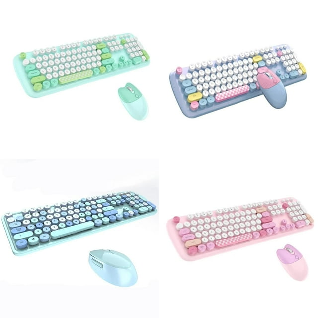 Fpwngl Wireless Keyboard And Mouse Combo 2 4g Full Size Retro