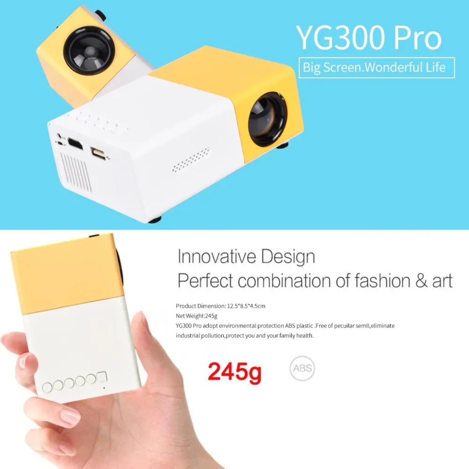 FPWNGL YG300 Smart Projector LED HD 4K Auto Focus WiFi Bluetooth ...