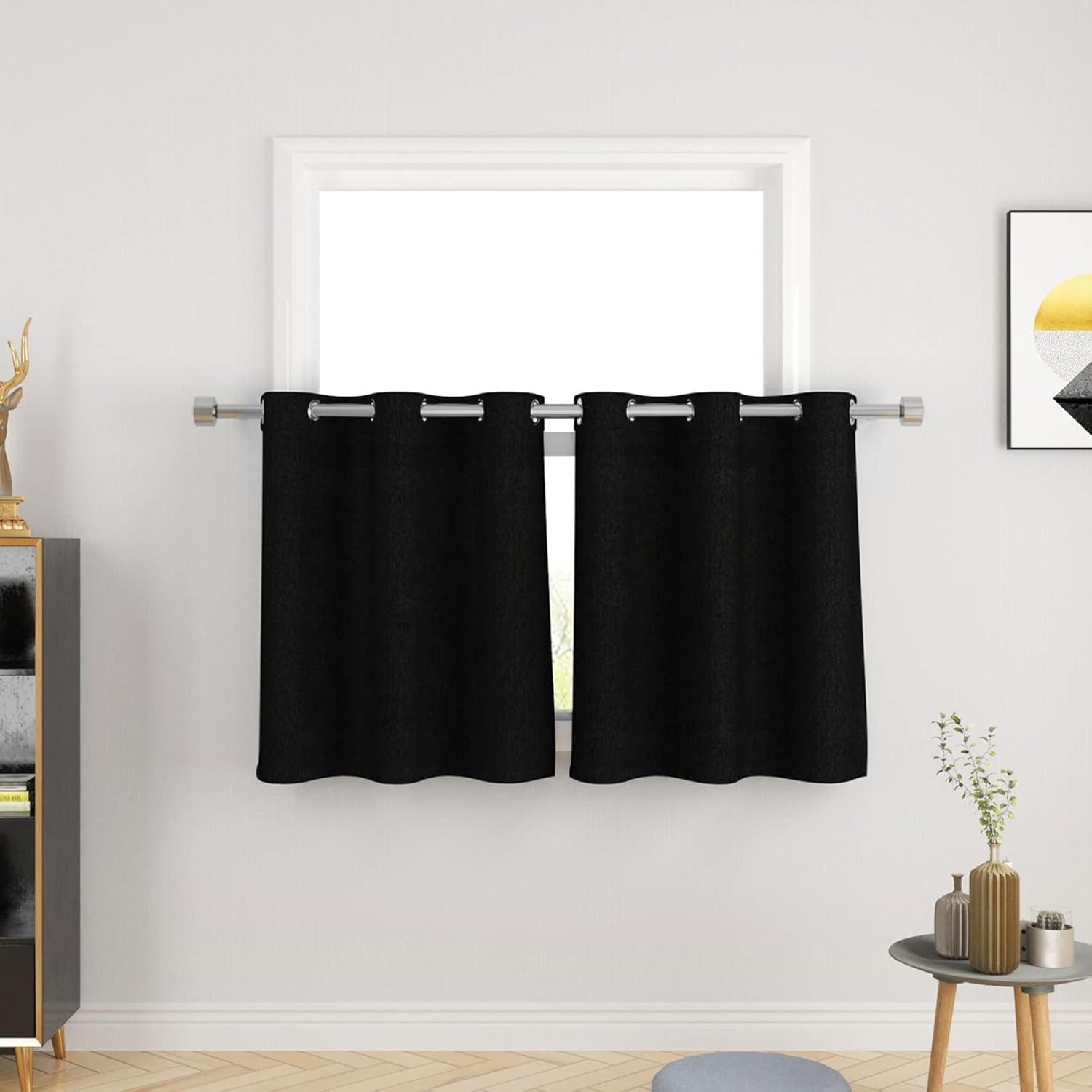 FQAZFJ-Black Kitchen Tiers Curtains Privacy Linen Textured 30 inch ...