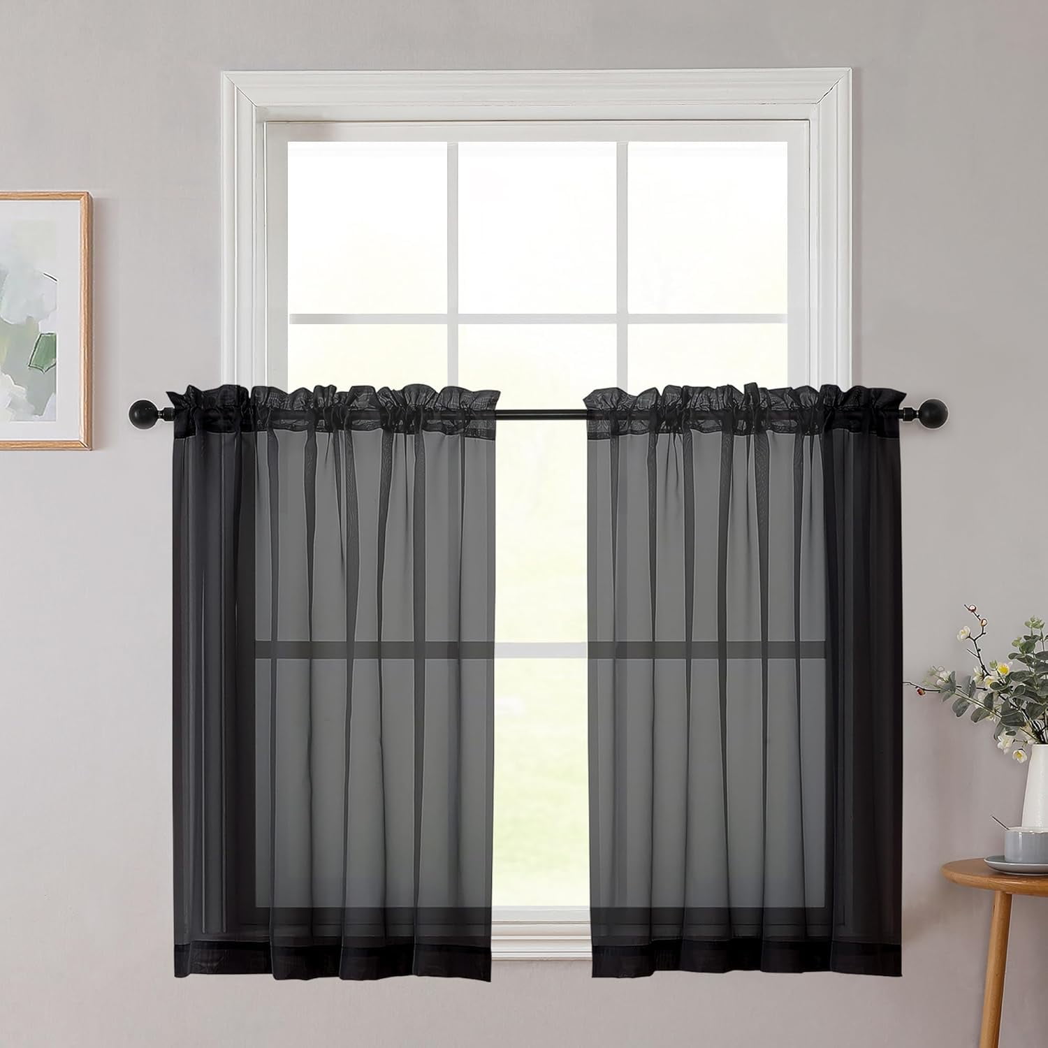 FQAZFJ-Cafe Curtains 36 Inch Length Tier 2 Pieces, Modern Soft Airy Sheer Kitchen Short Curtains ...