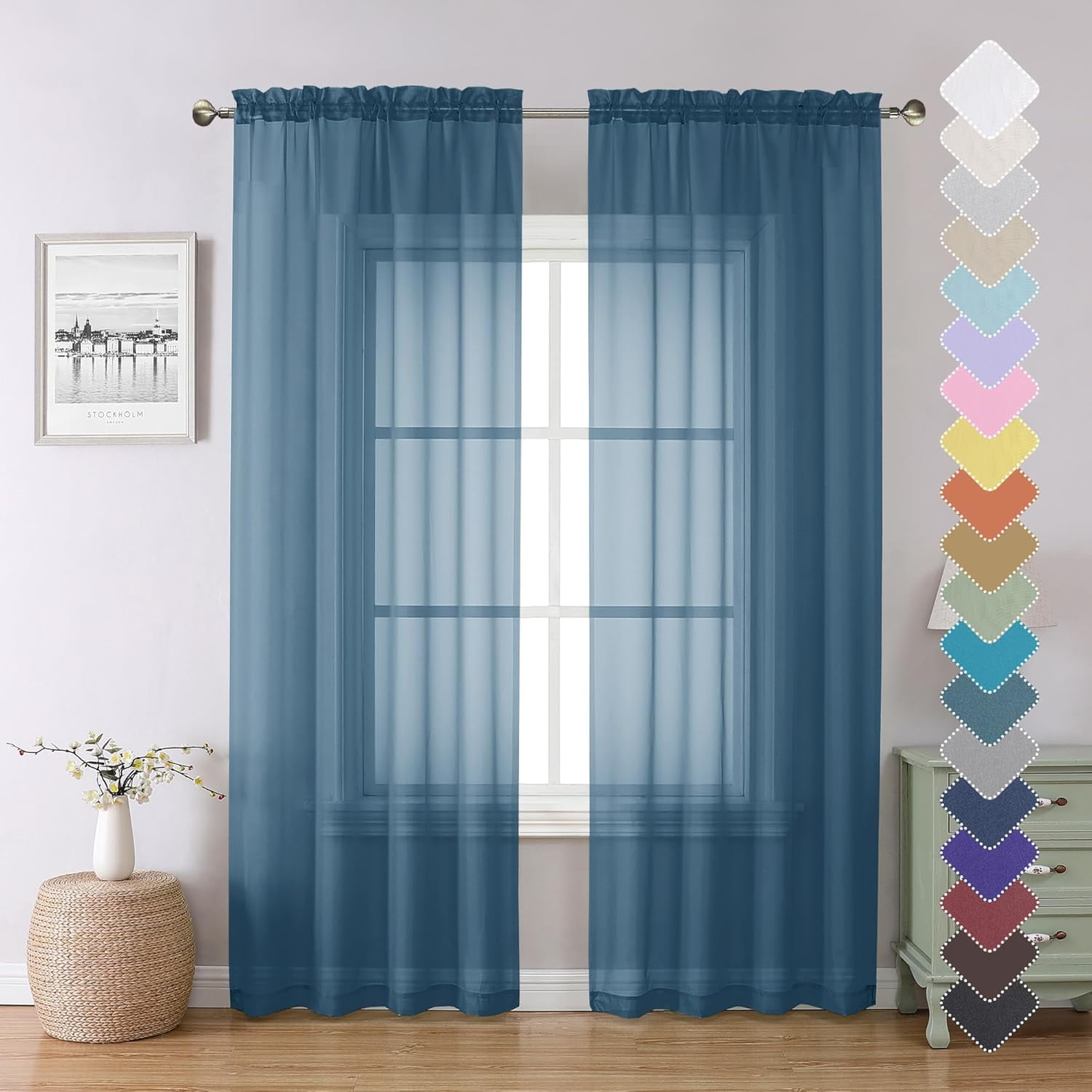 FQAZFJ-Dusty Blue Sheer Curtains 84 Inches Long 2 Panels, Light ...
