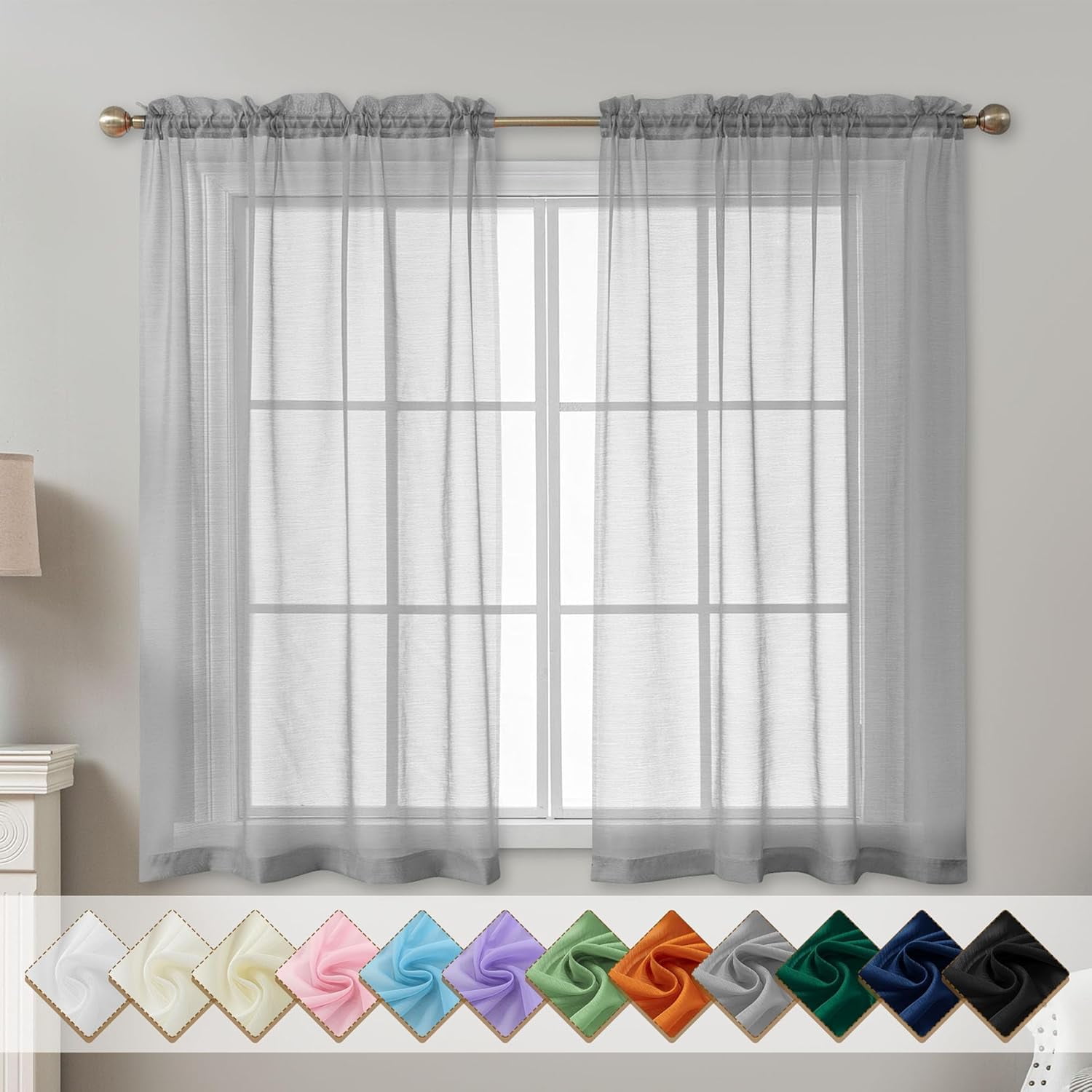 FQAZFJ-Grey Sheer Curtains 54 Inch Length, Privacy Semi Sheer Curtains ...