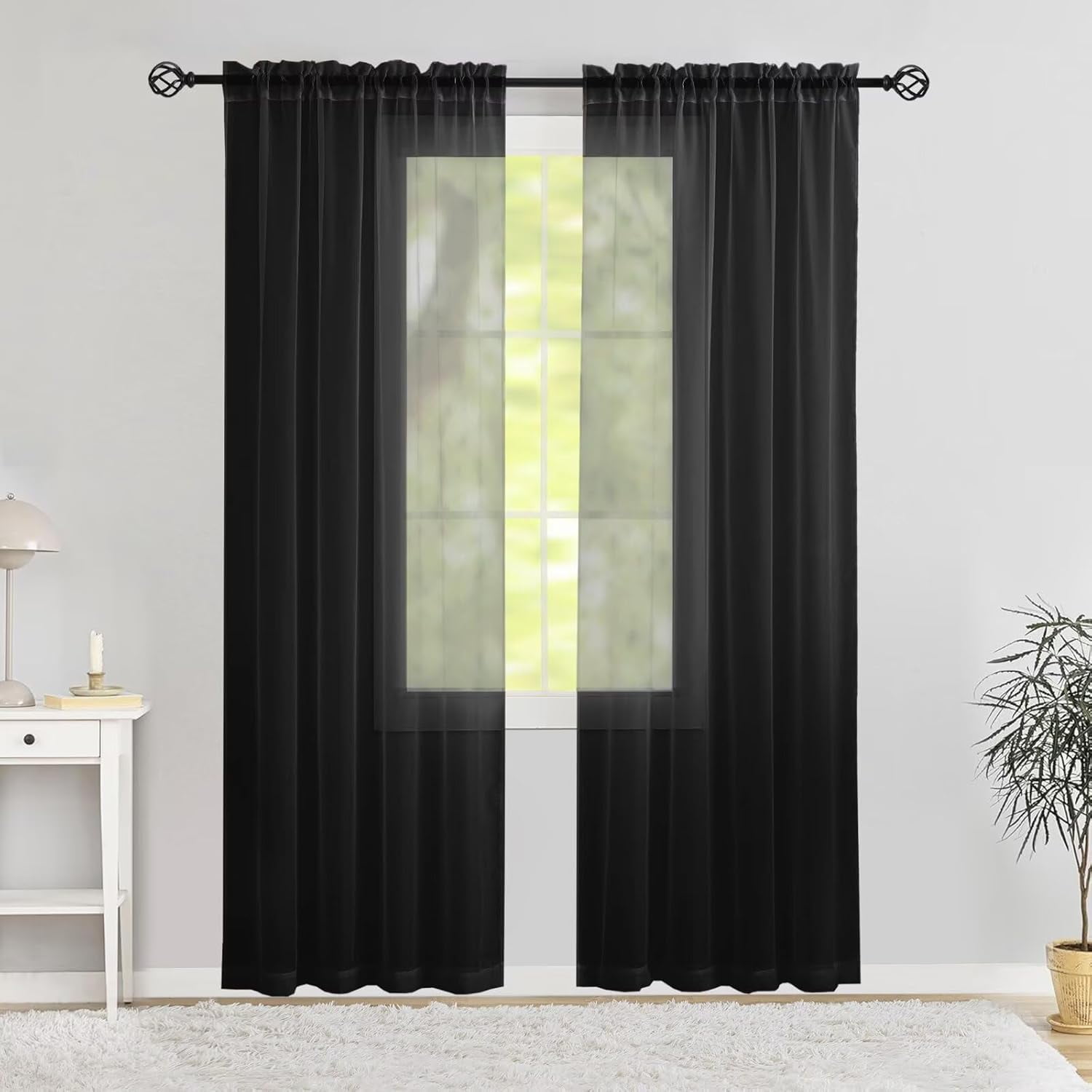 FQAZFJ-Semi Voile White Sheer Curtains 90 Inches Long 2 Panels Rod ...