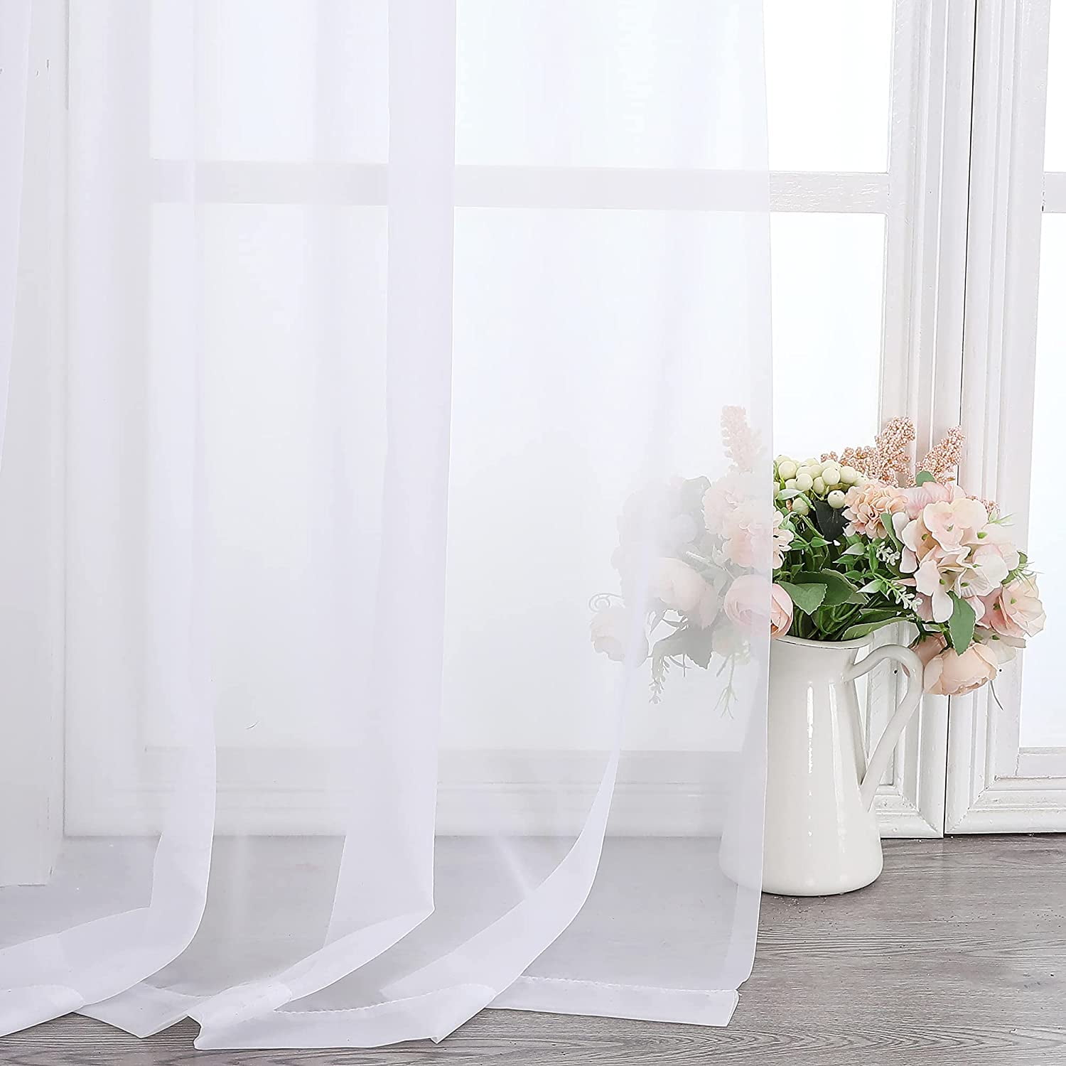 FQAZFJ-Sheer White Curtains 120 Inches Long, Extra Long Rod Pocket ...