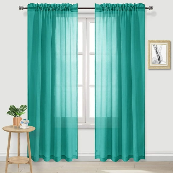 FQAZFJ-Teal Sheer Curtains Semi Transparent Voile Rod Pocket Curtains ...