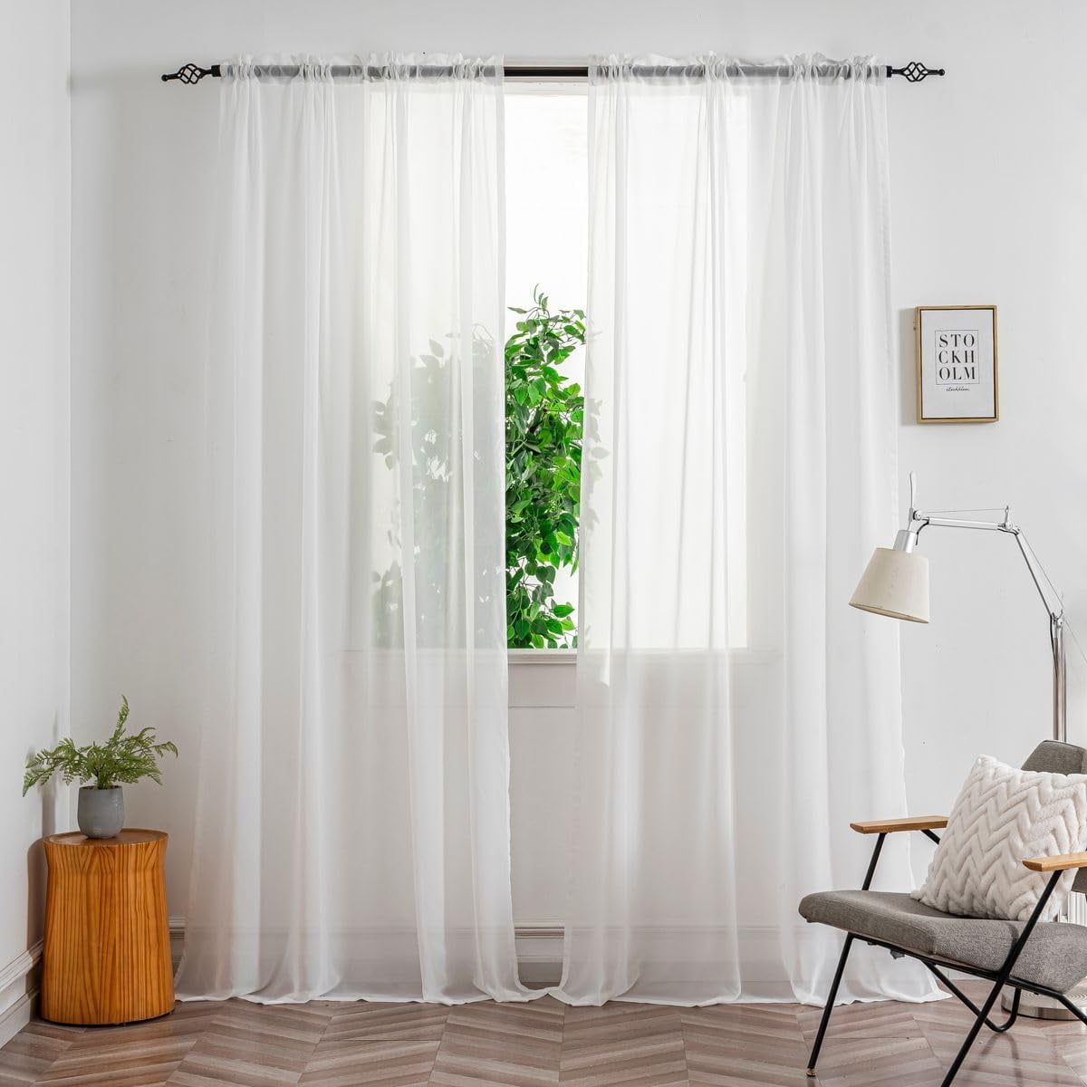 FQAZFJ-White Sheer Curtains 102 Inch Length 2 Panels, Light Filtering ...