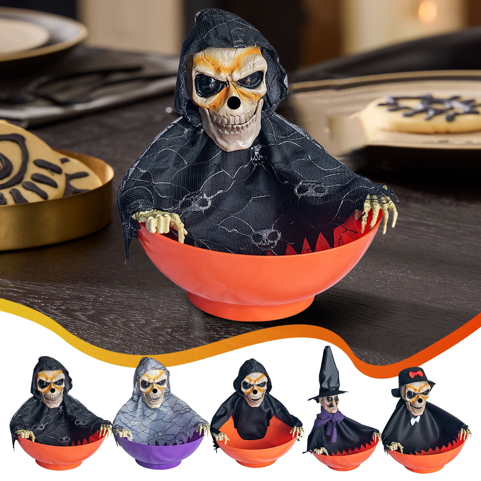 FQNRM Upgraded Animated Halloween Skull Bowl- Plastic Skull Candy Bowl ...