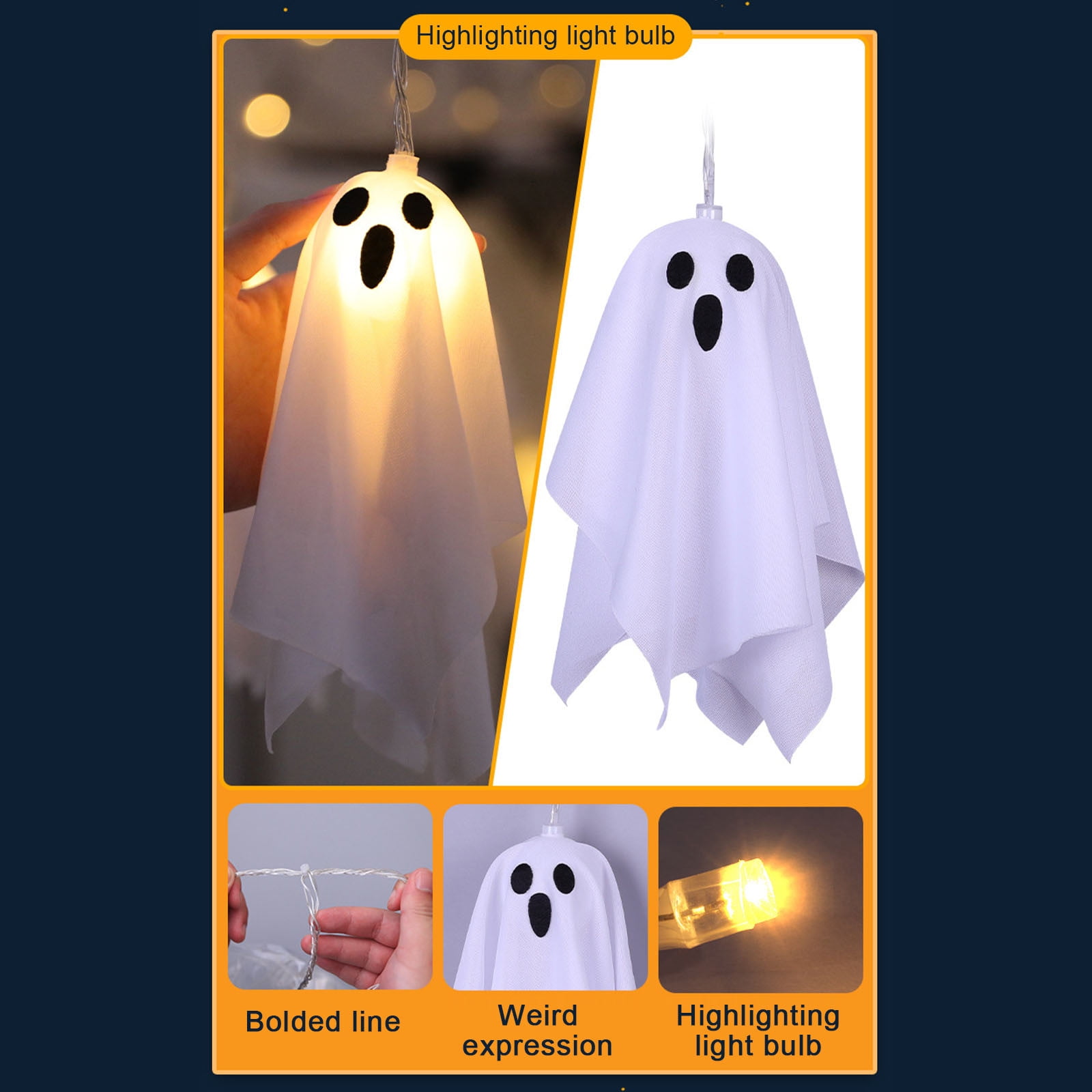 FQNRM Upgraded Halloween Decoration-Light Up Ghost Garland-Handmade LED ...