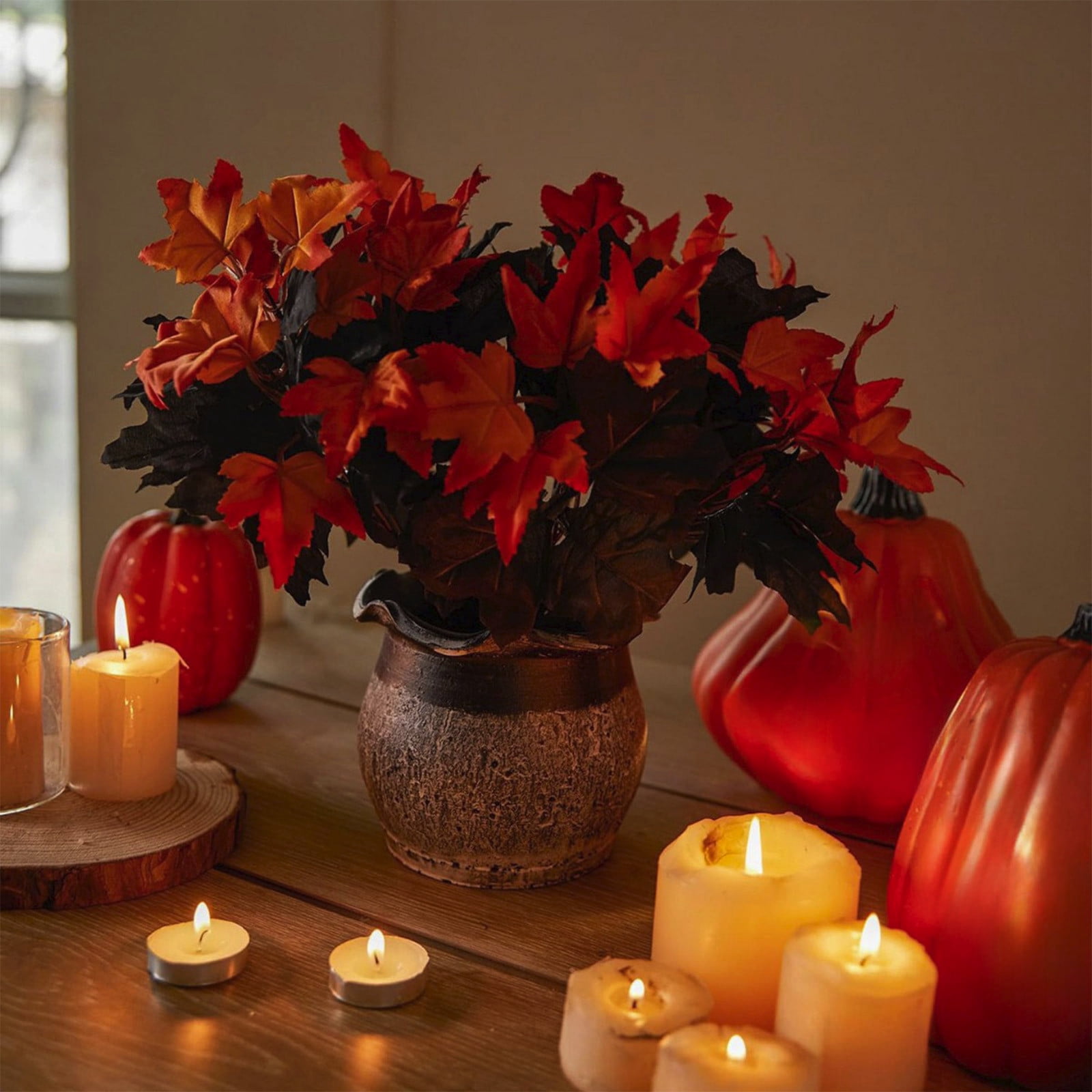 FQNRM Upgraded Halloween Decorations Maple Leaves Stems Artificial ...