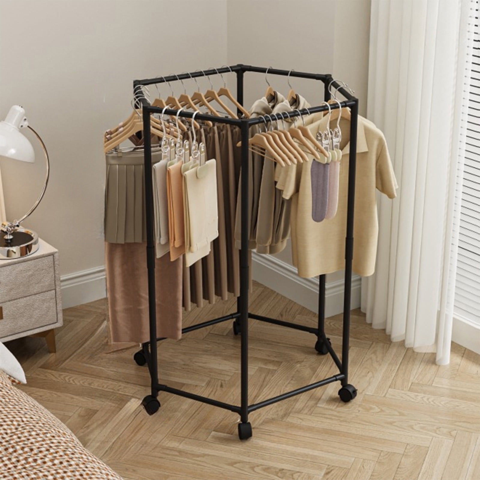 FQNRM Upgraded Hexagonal Rotating Floor-standing Clothes Hanger ...