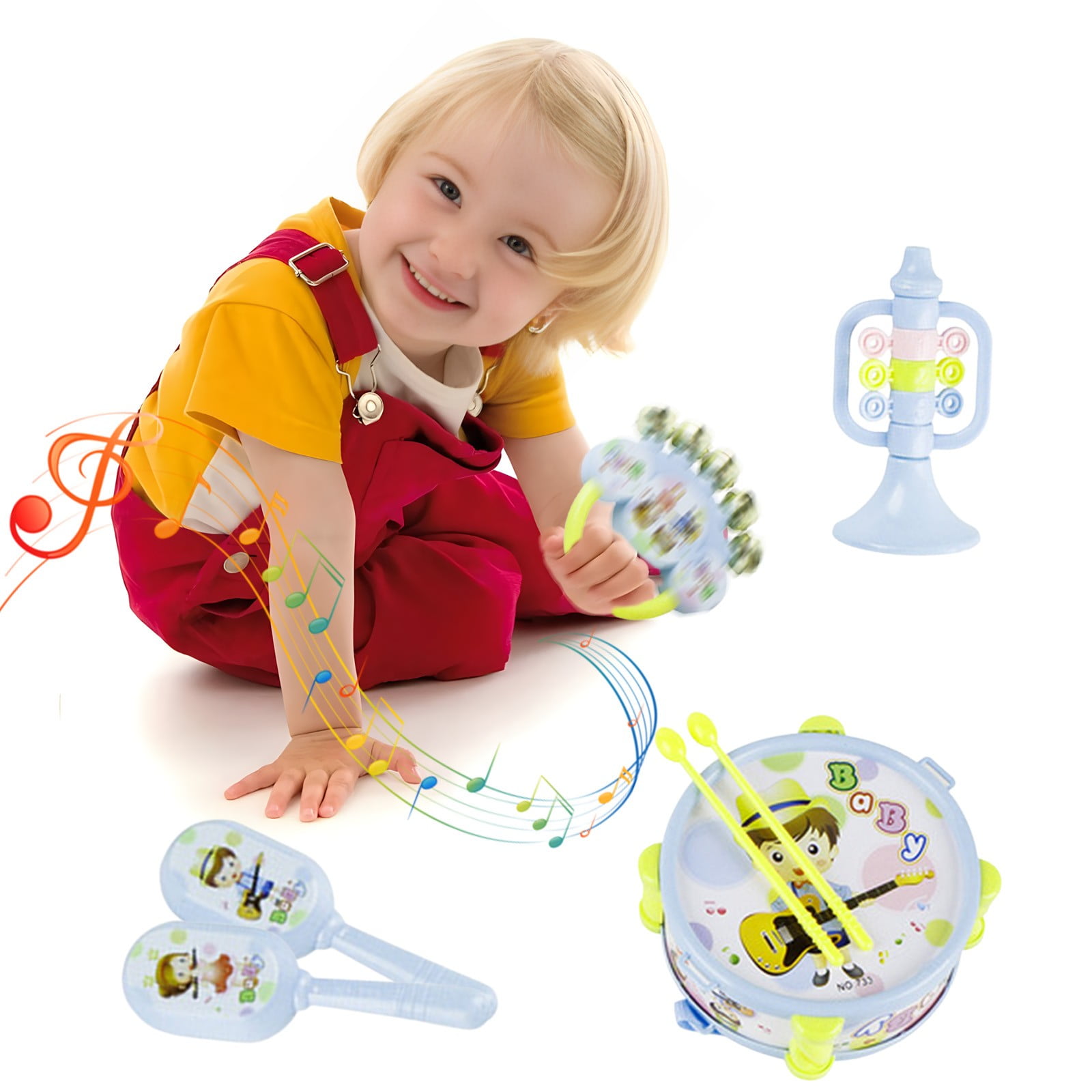 FQNRM Upgraded Musical Toy Set Hand Pat Drum Rattle Trumpet Early ...