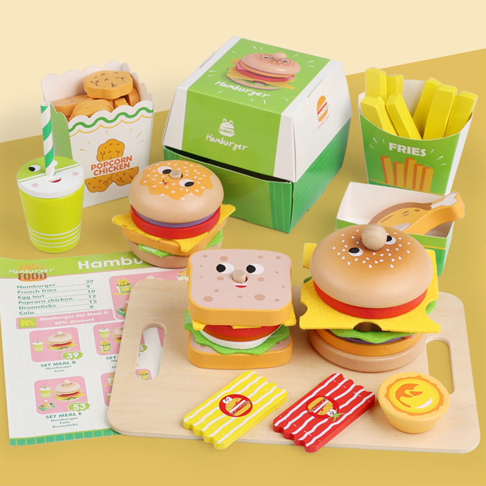 FQNRM Upgraded Pretend Play Food Sets For Kids Kitchen Toys Wooden ...