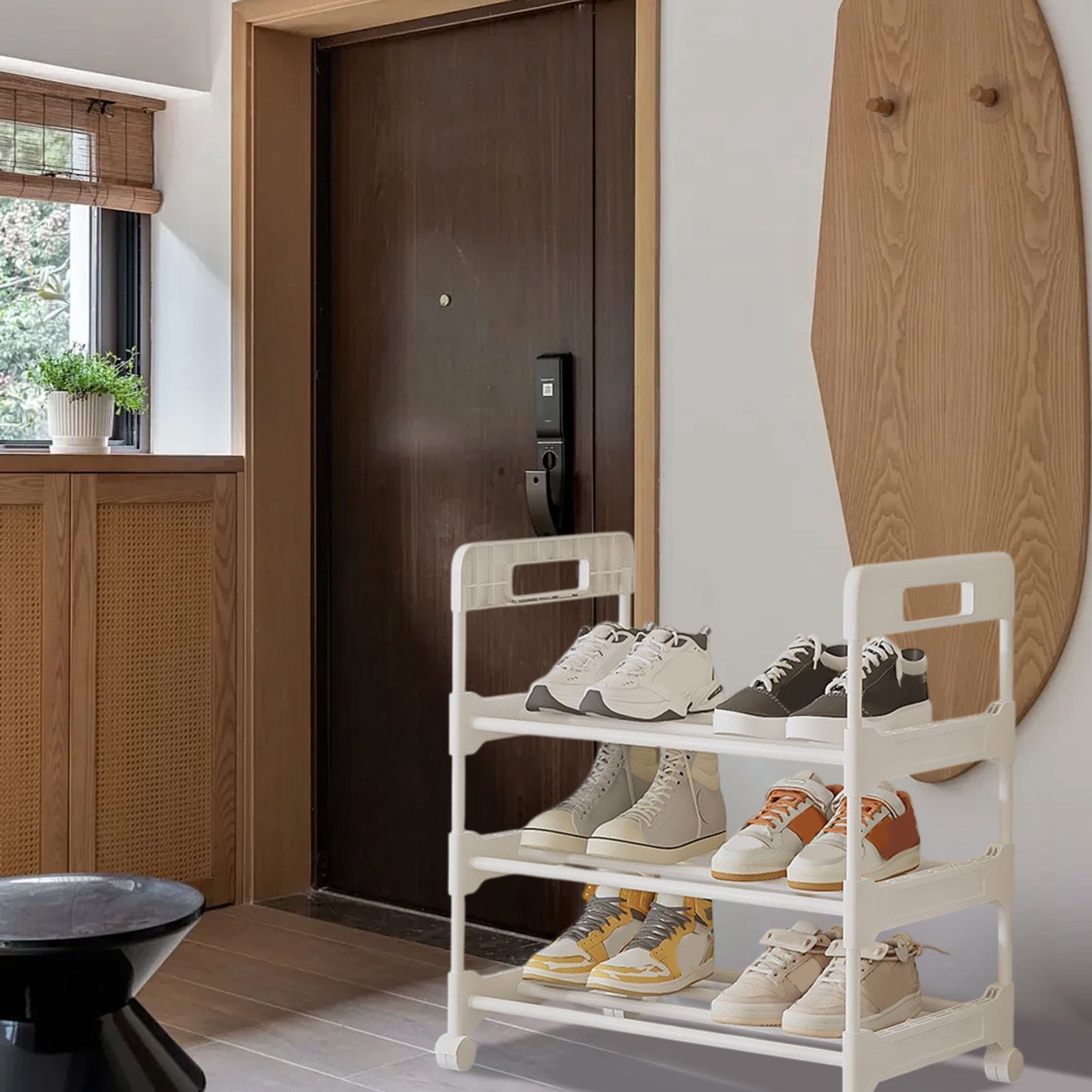 FQNRM Upgraded Shoe Rack With Wheels Movable Shoe Rack Organizer Three ...