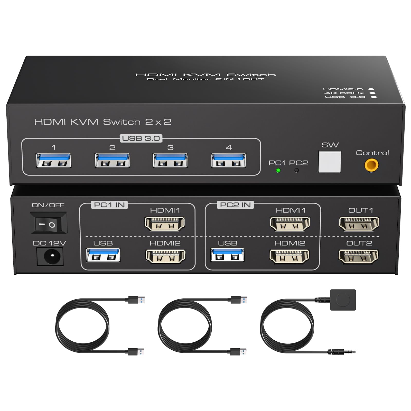 FQuanmap HDMI KVM Switch KEF16 2 Monitors 2 Computers 4K60Hz Dual ...