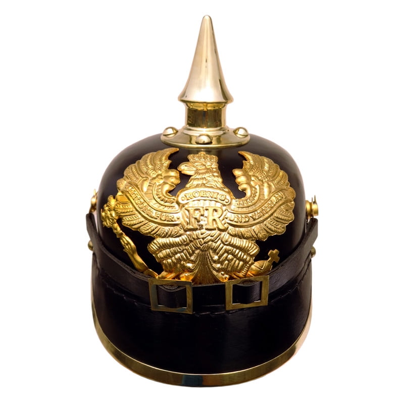 FR German Pickelhaube Leather Helmet Imperial Officer Prussian Spiked ...
