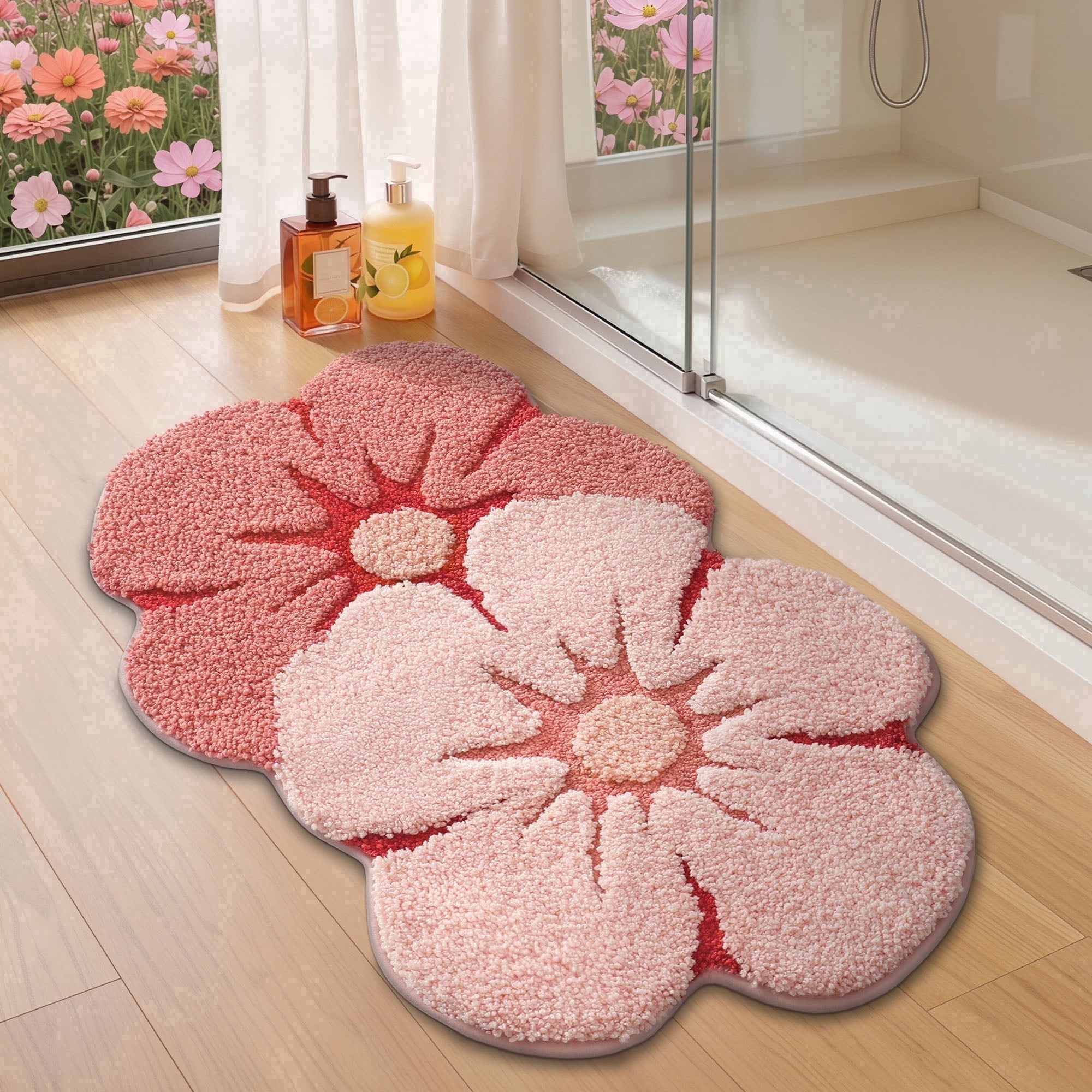 FRABE Flower Bath Rug, Funny Soft Plush Fluffy Floral Bath Mat ...