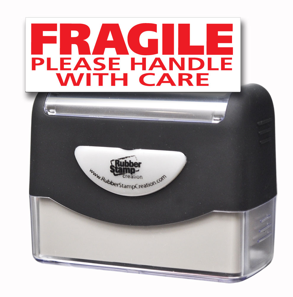 FRAGILE PLEASE HANDLE WITH CARE Pre-inked Stamp - Red Ink (Large ...