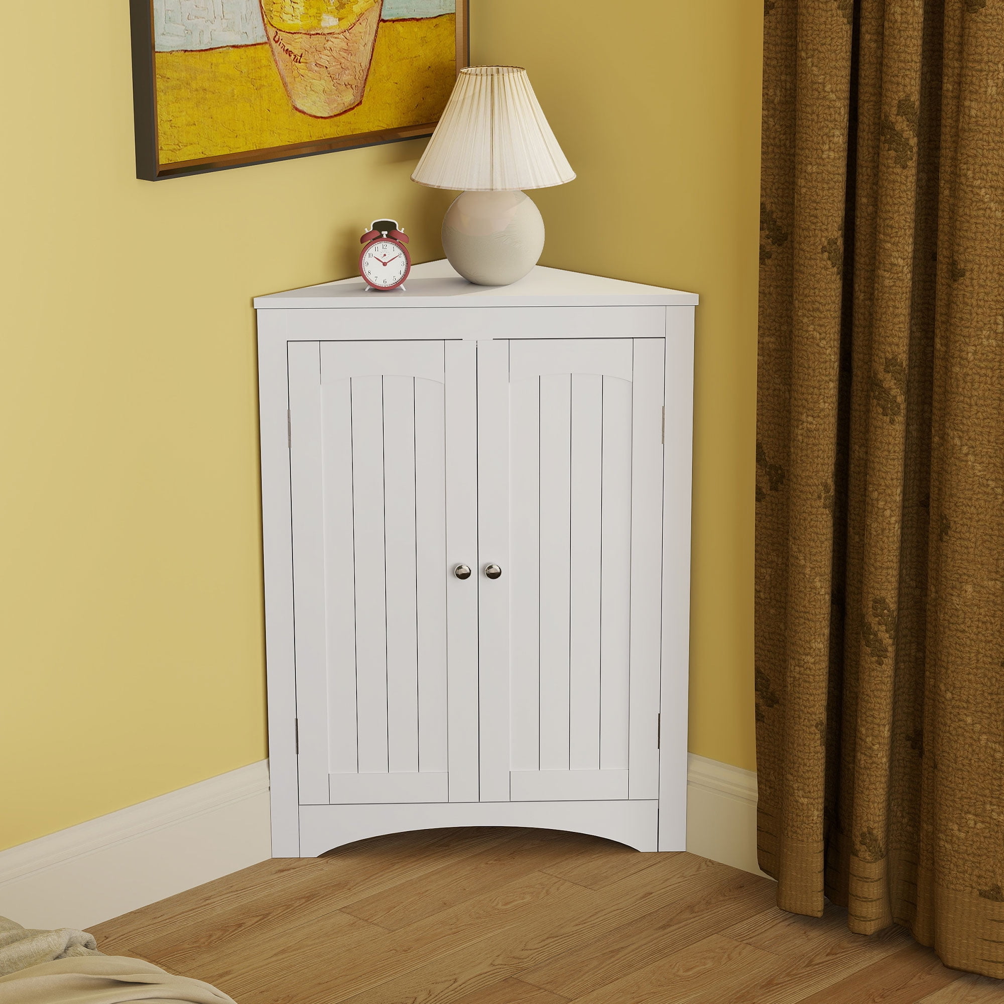FRALIMK White Freestanding Small Corner Storage Cabinet with Doors for ...