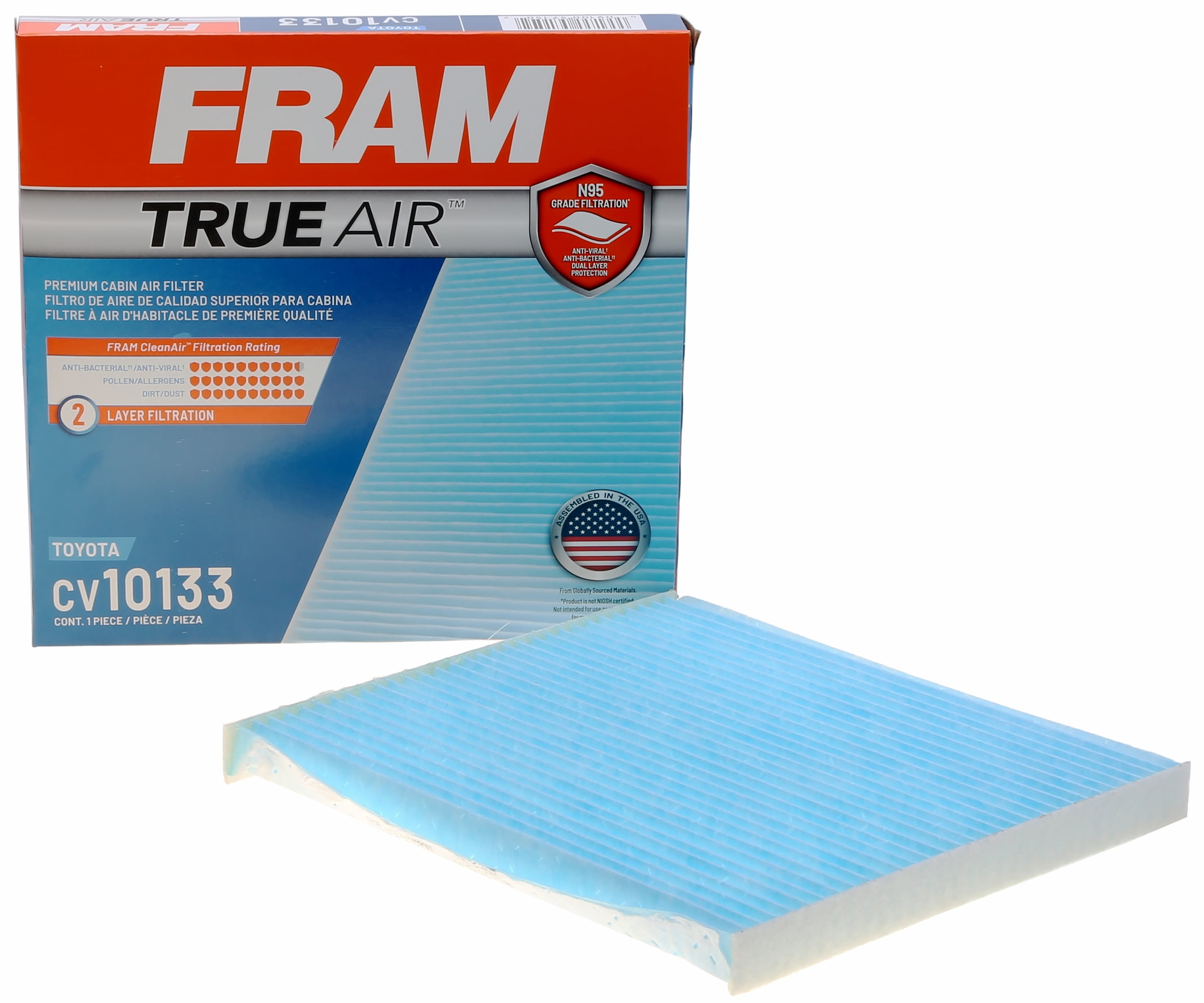 FRAM CV10133 TrueAir Premium Cabin Air Filter with N95 Grade Filter ...