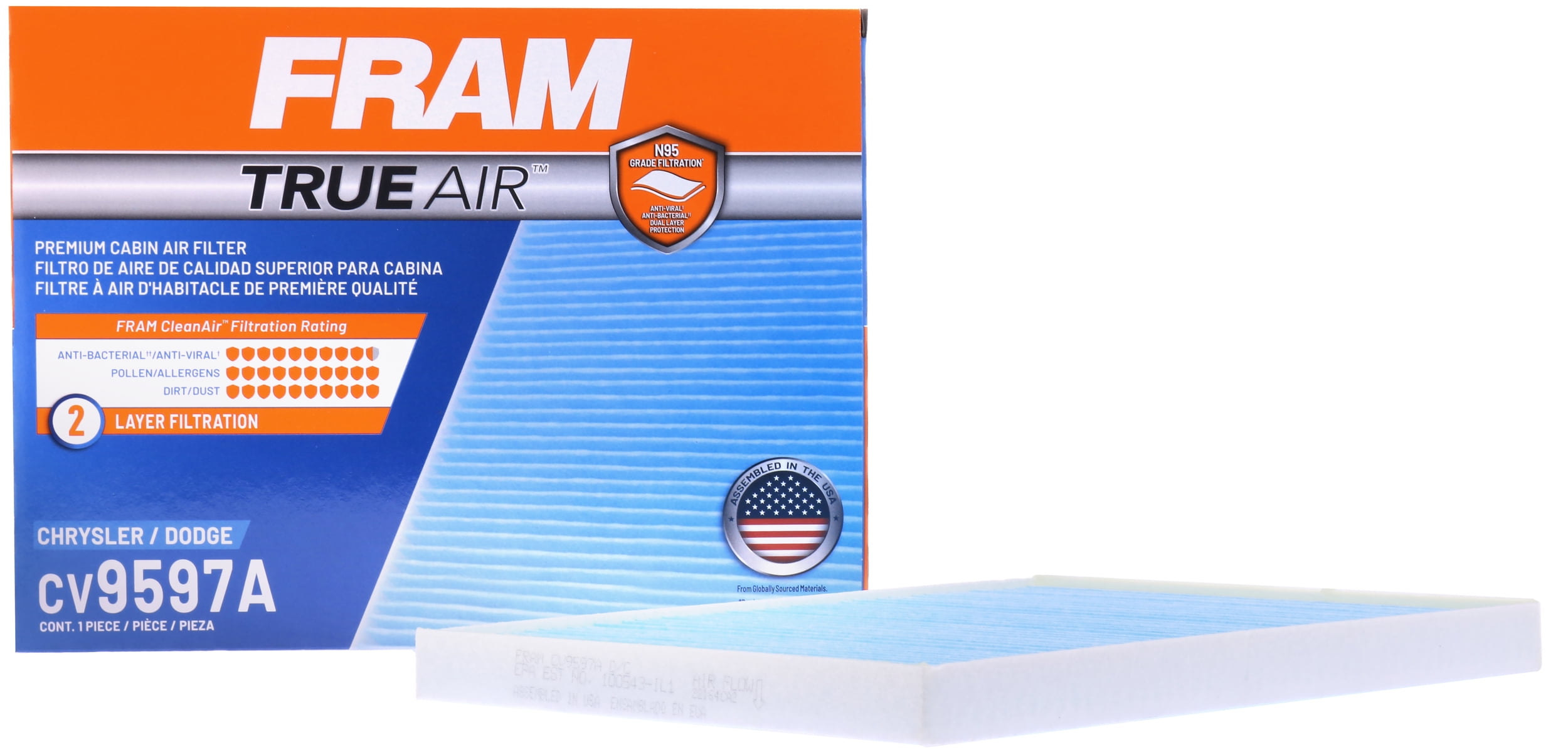 FRAM CV9597A TrueAir Premium Cabin Air Filter with N95 Grade Filter ...