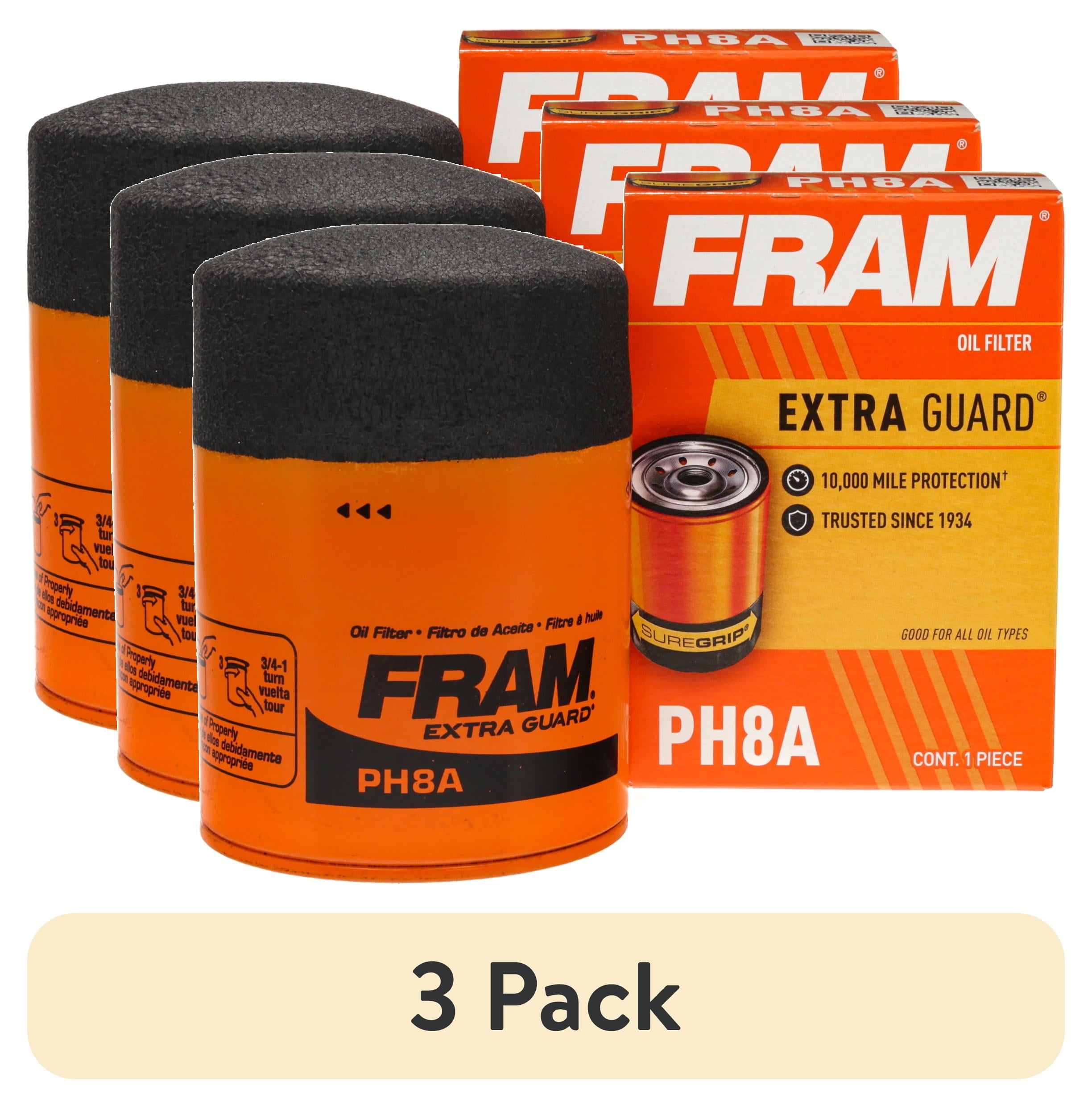 (3 pack) FRAM Extra Guard Oil Filter, PH8A, 10K mile Filter for Select ...