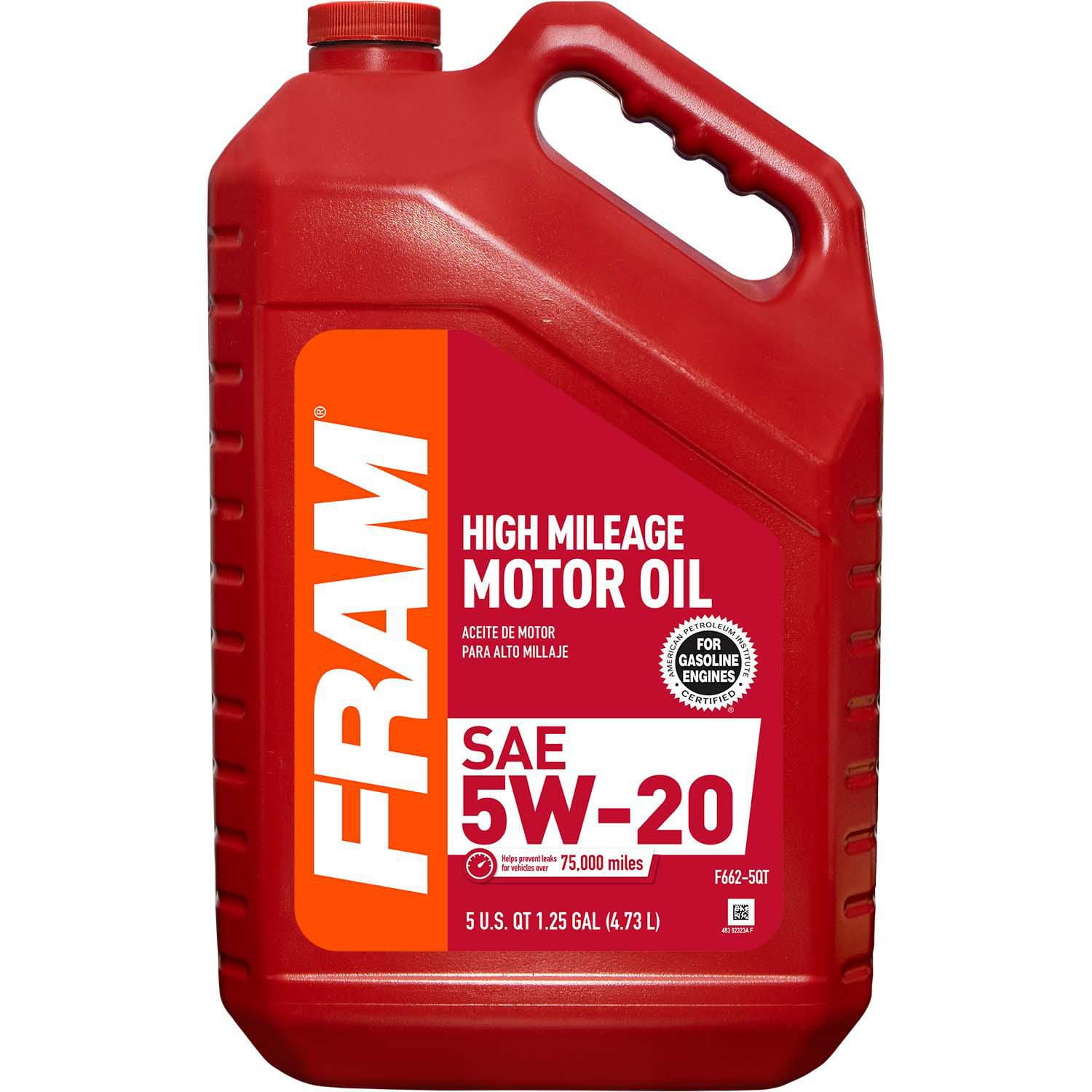 FRAM High Mileage 5W20 Conventional High Mileage Motor Oil, 5 quart ...