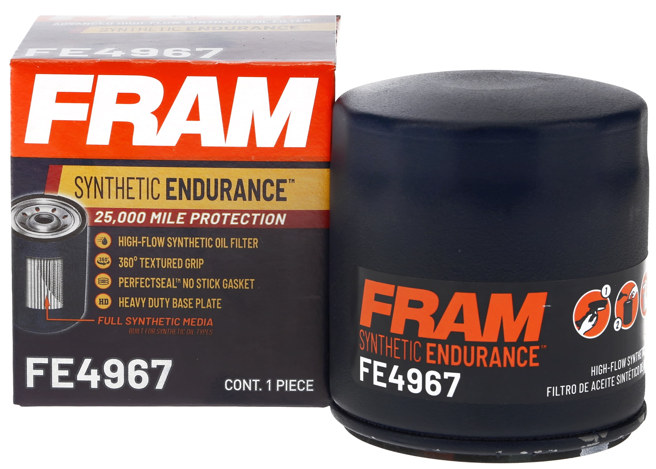 FRAM Synthetic Endurance Premium Oil Filter, FE4967, 25K Miles ...