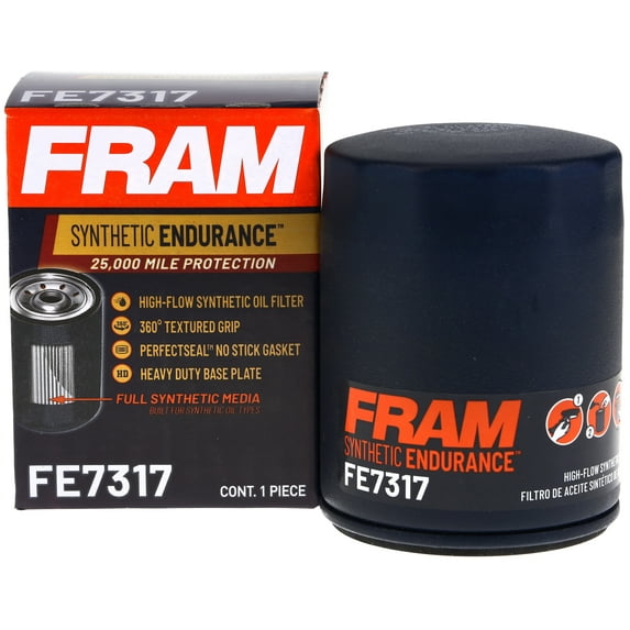 FRAM Synthetic Endurance Premium Oil Filter, FE7317, 25K Miles ...
