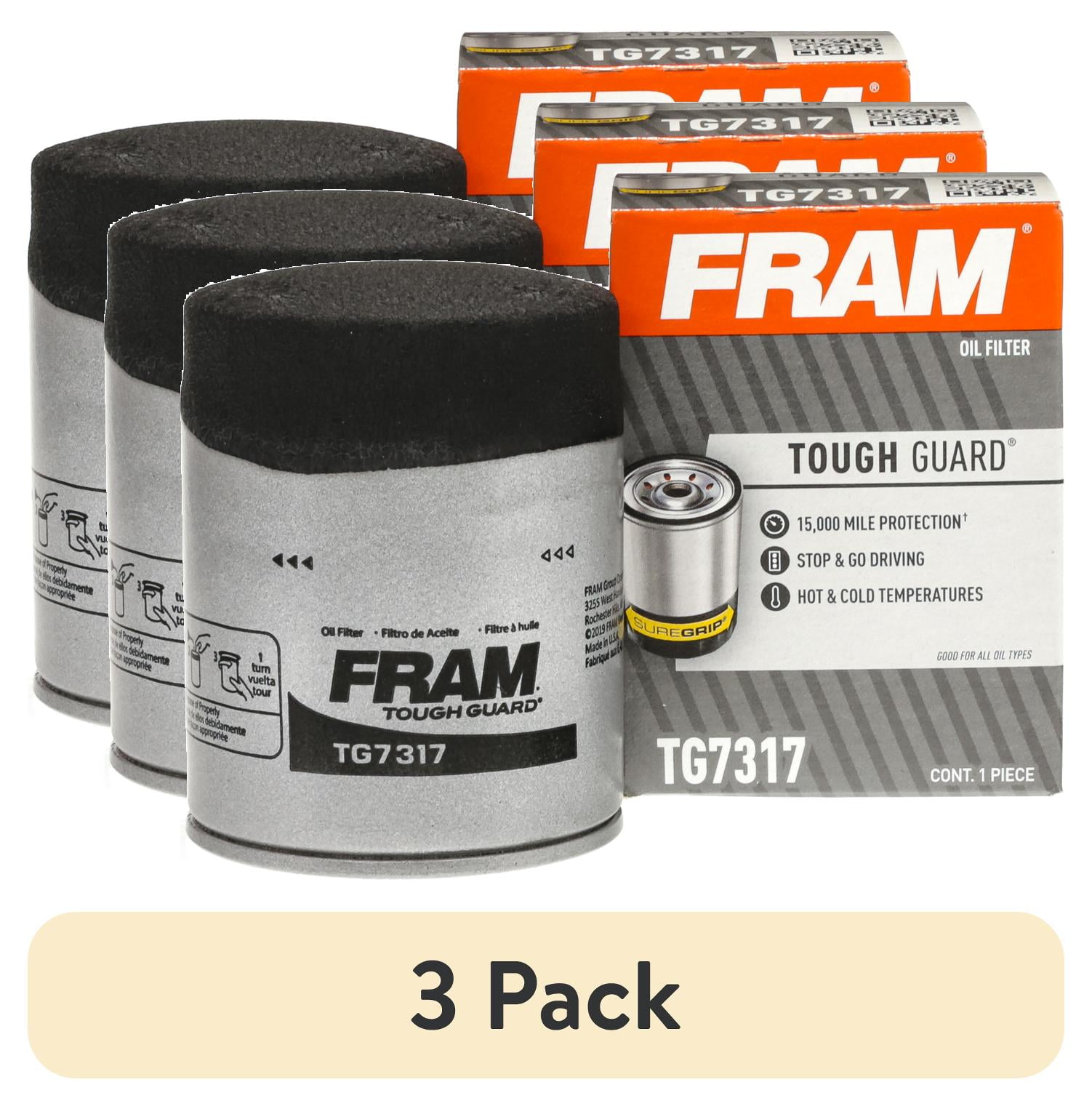 (3 pack) FRAM Tough Guard TG7317 Motor Oil Filter, 15K Mile Change ...