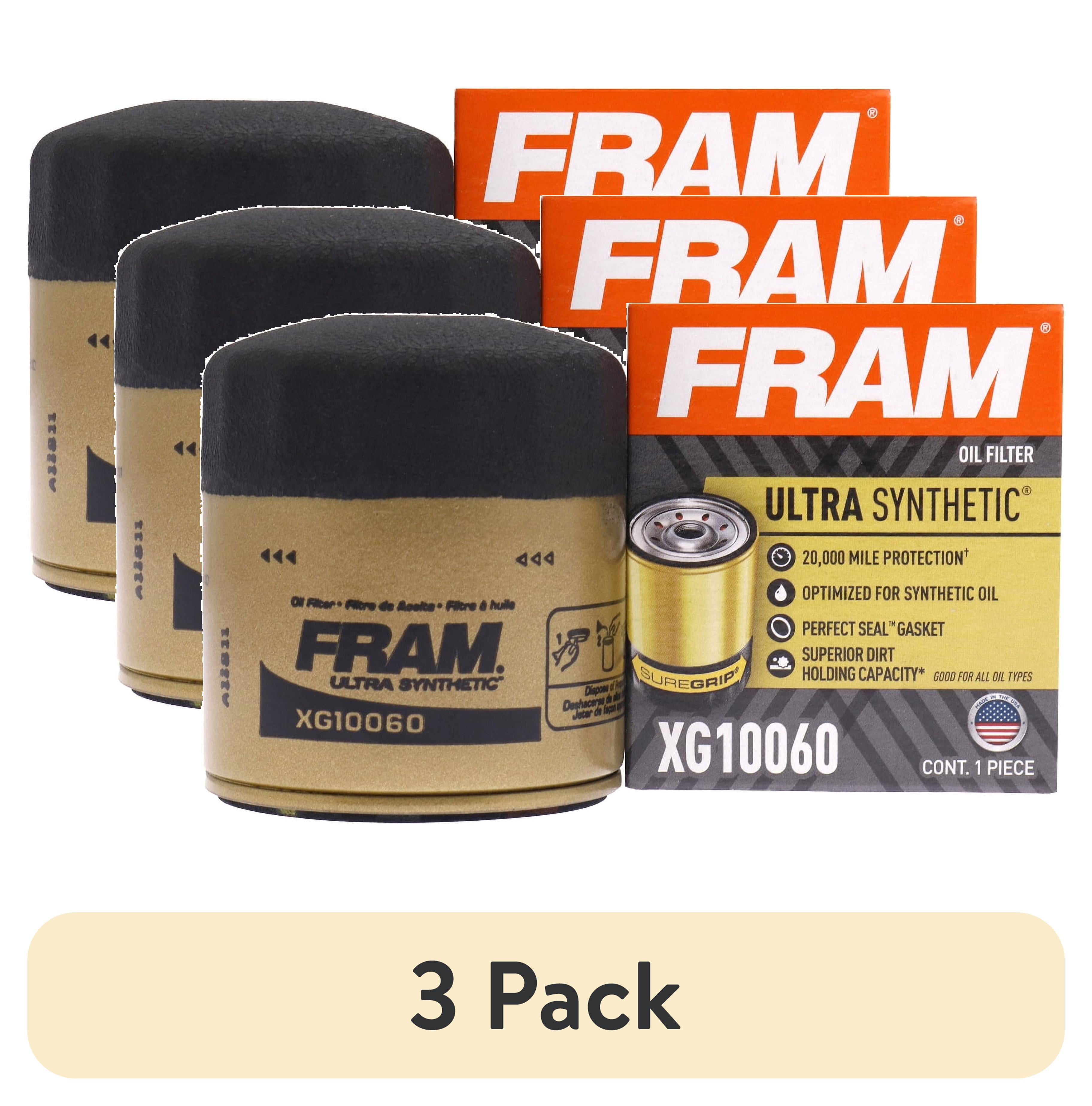 (3 pack) FRAM Ultra Synthetic Oil Filter, XG10060, 20K mile Replacement ...