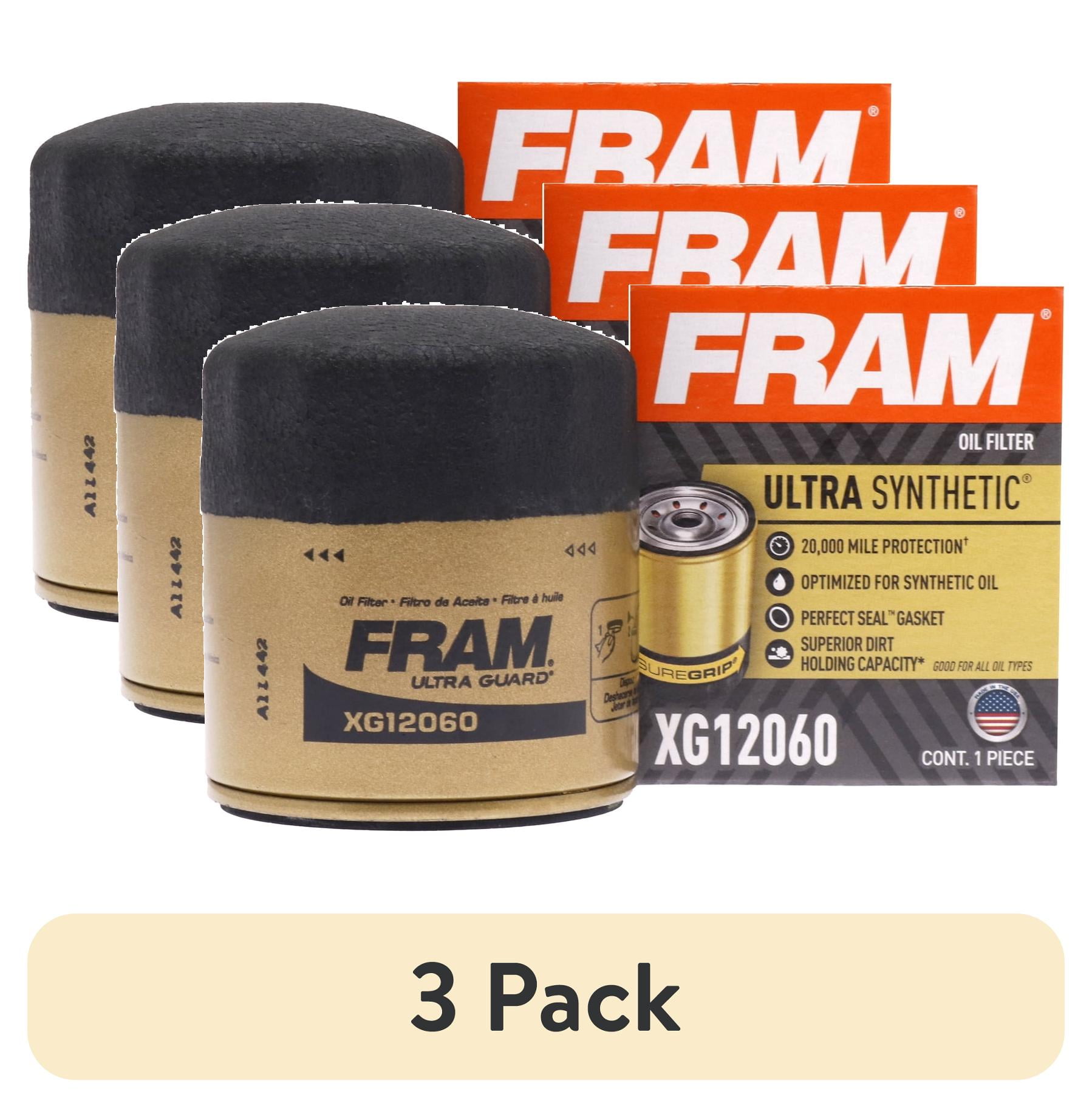 (3 pack) FRAM Ultra Synthetic Oil Filter, XG12060, 20K mile Replacement ...