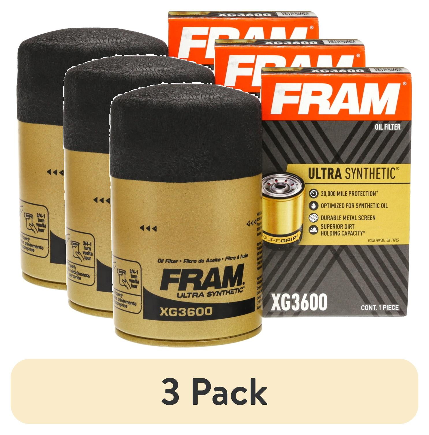(3 pack) FRAM Ultra Synthetic Oil Filter, XG3600, 20K mile Replacement ...