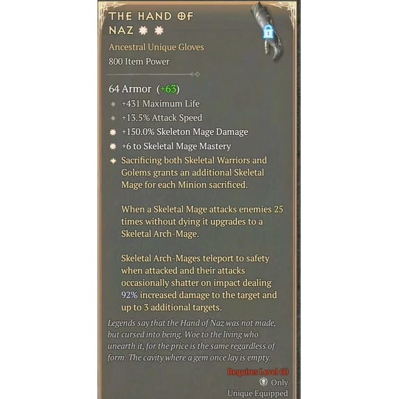 FRAME- ?? Diablo 4 ?? Season 9?? Necro Bis Gloves ?? 2 Ga ?? The Hand ...