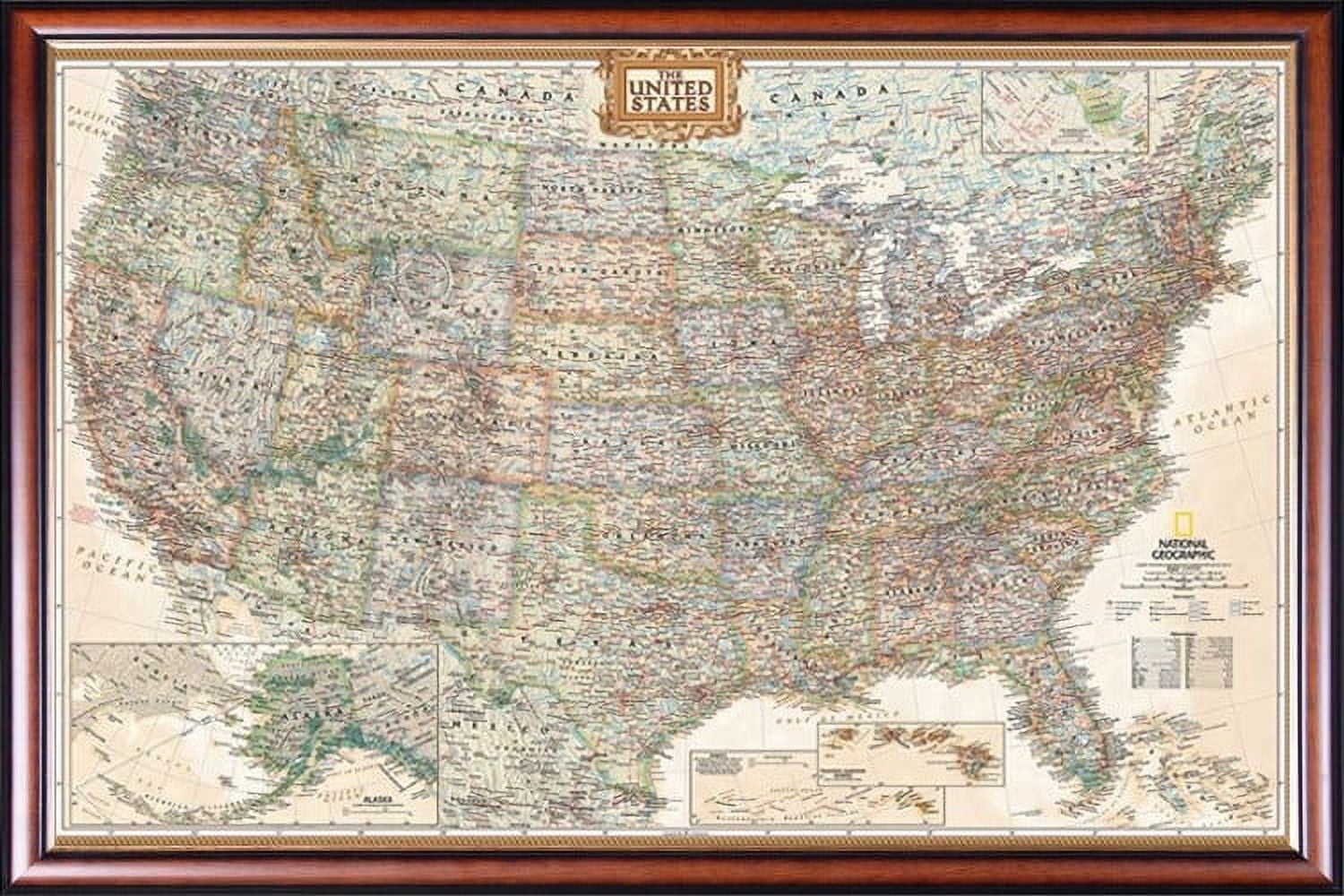 FRAMED National Geographic United States Executive Push Pin Map 24x36 ...