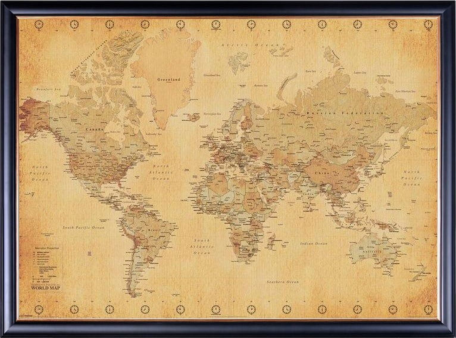 FRAMED Vintage World Map 24x36 Dry Mounted in Executive Series Black ...