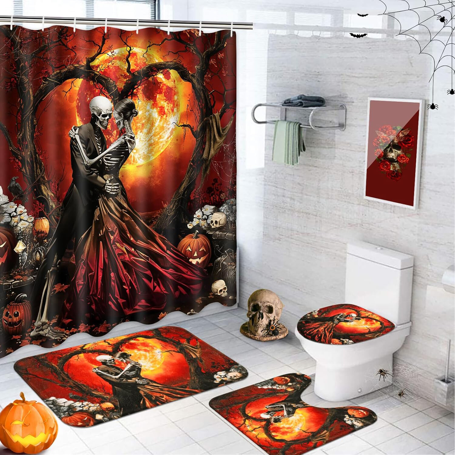 Rdsfhsp Halloween Funny Skull Skeleton Polyester Shower Curtain 72"x72 ...