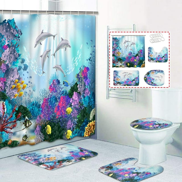 Framics Ocean Bath Decor Accessories Blue Sea World Dolphin Shower
