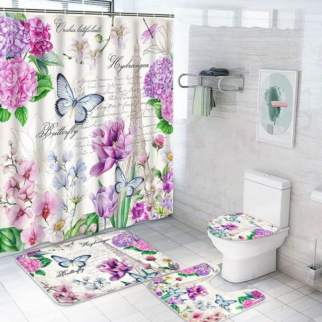 Framics Paris Eiffel Tower Bath Set Waterproof Purple Floral