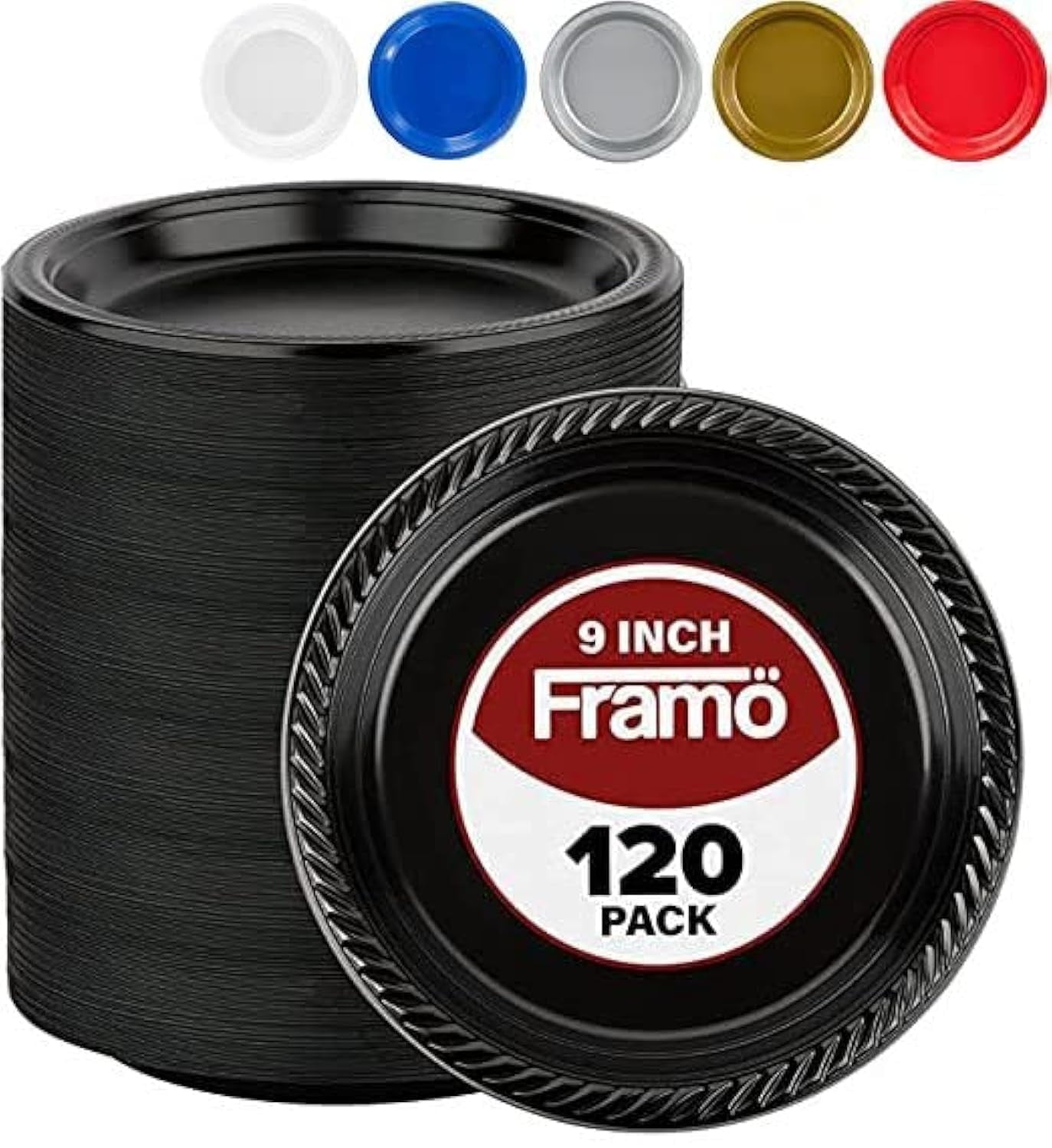 FRAMO Disposable Black Plastic SSF20 Plates, Pack of 120-9-Inch Round ...