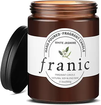 FRANIC White Jasmine Scented Candle, 17.6oz 80 Hours Burn Time, 100% ...