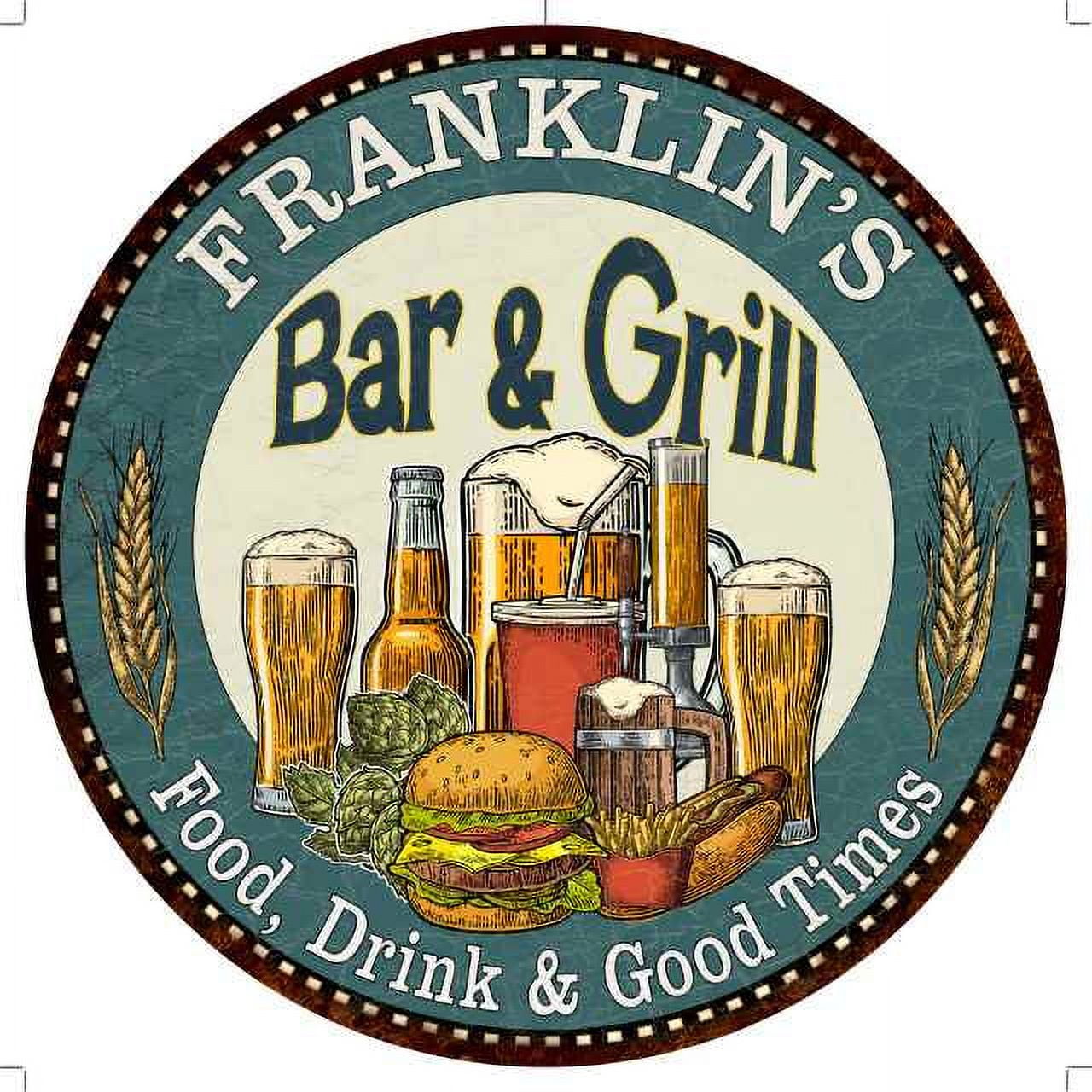 FRANKLIN'S Bar and Grill 14" Round Metal Sign Kitchen Wall Decor ...