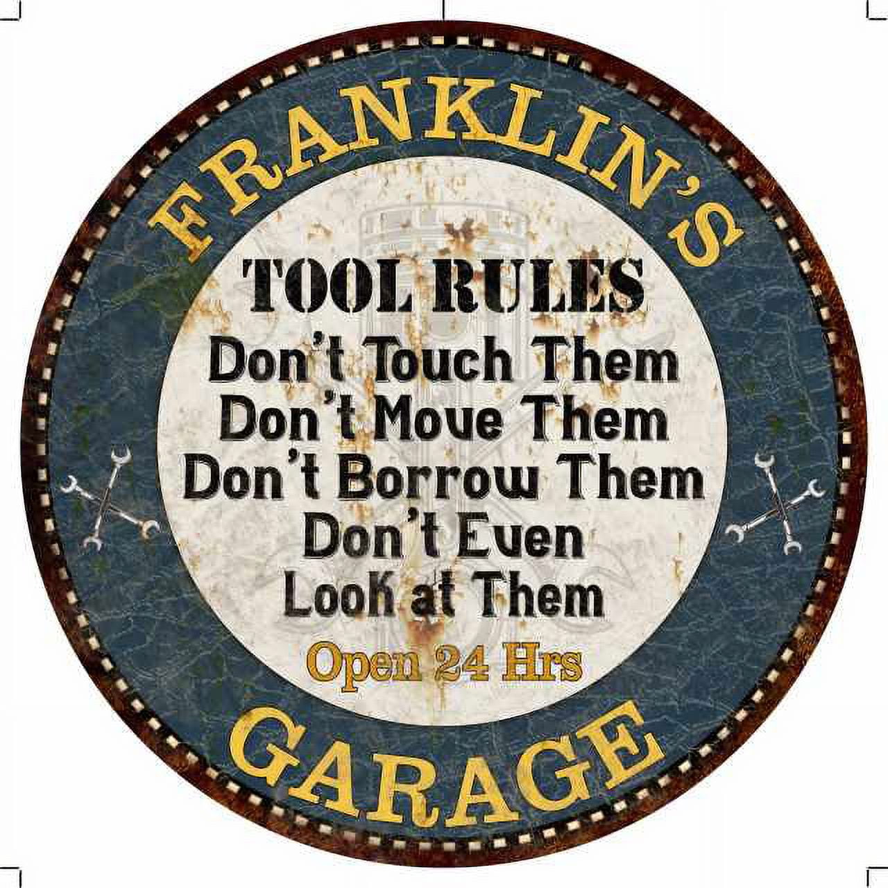 FRANKLIN'S Garage Rules 12" Round Metal Sign Garage Wall Décor ...