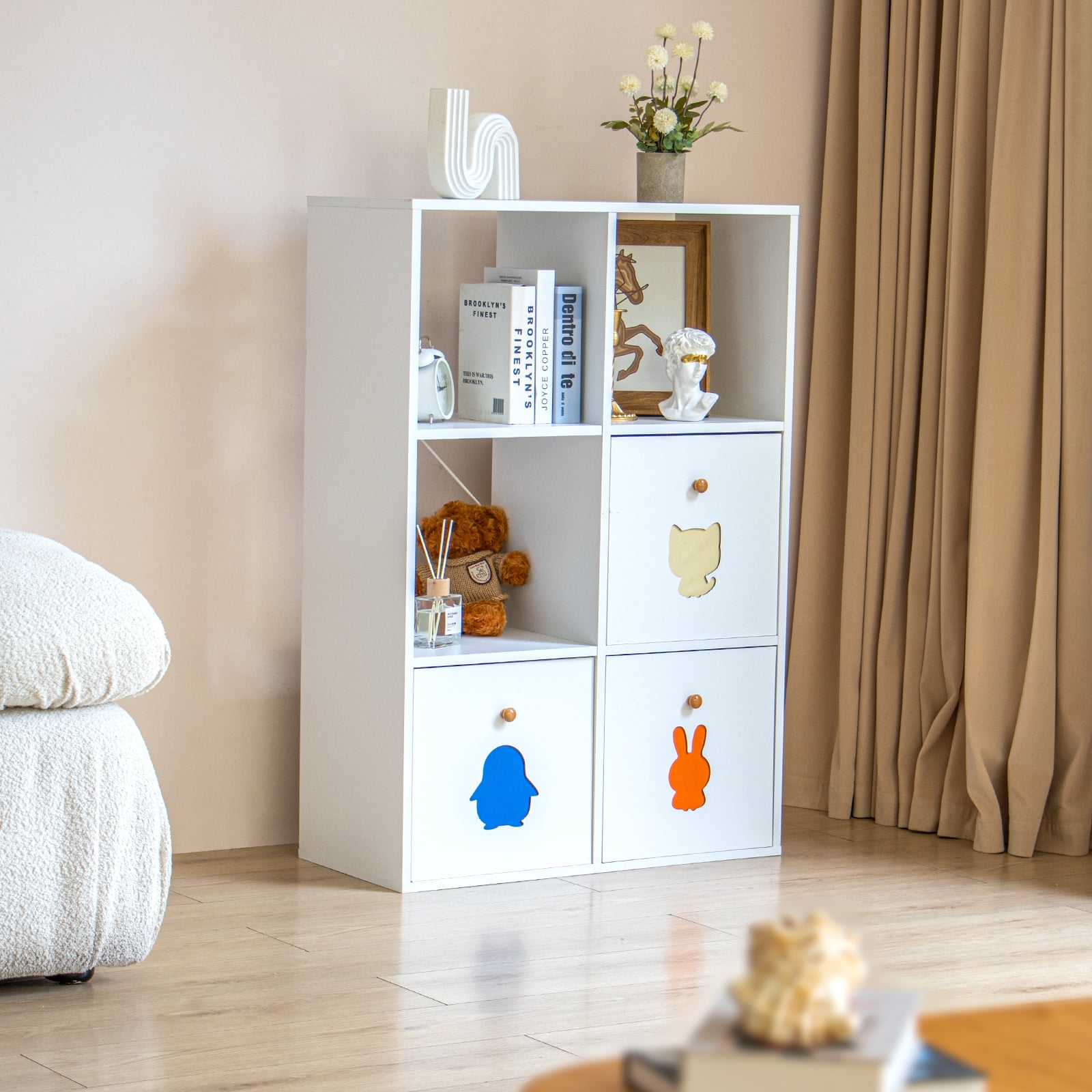 FRAPOW 6-Cube Storage Organizer, Storage Shelf with 3 Fabric Drawers ...