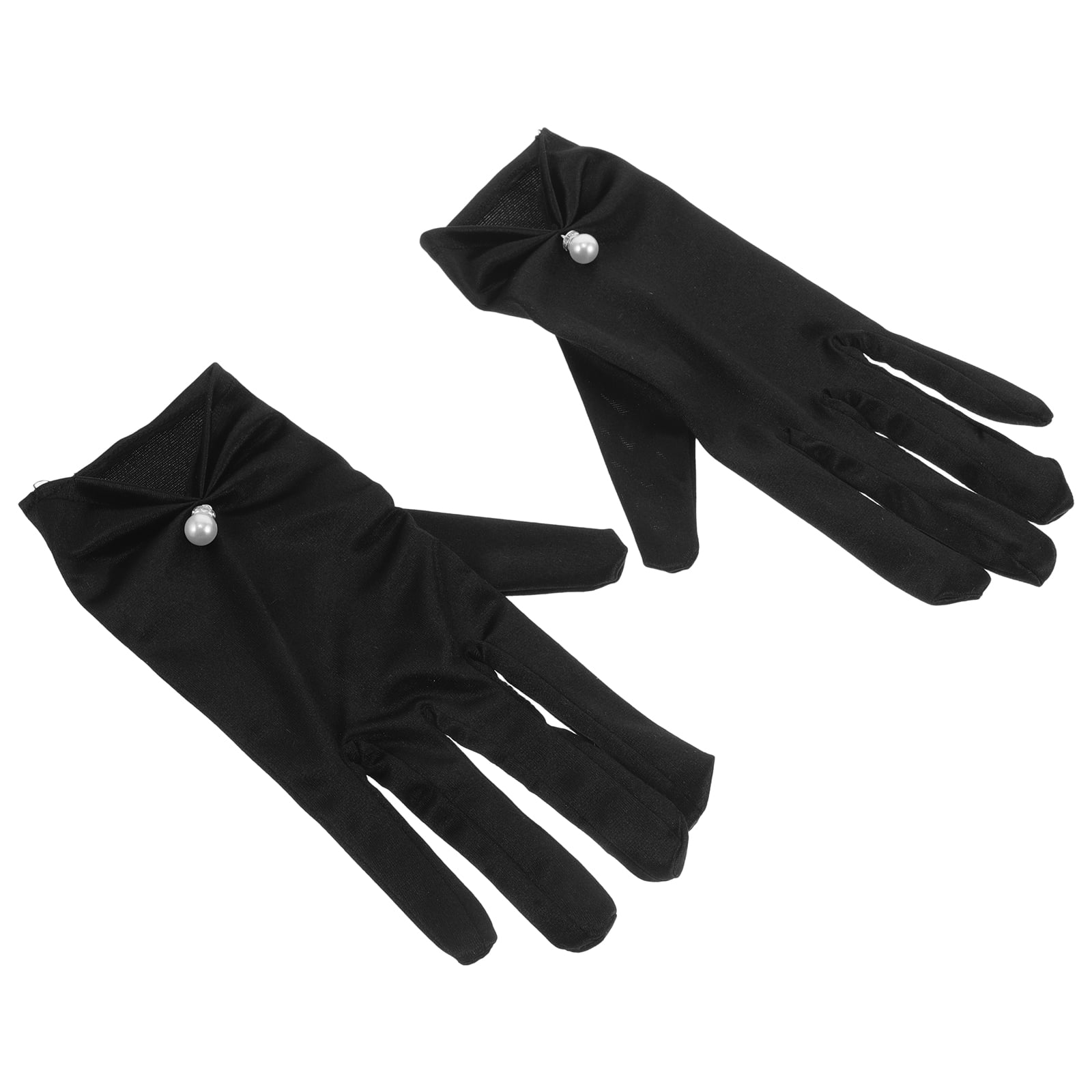 LABSERRON 1Pair Black Short Satin Wedding Gloves with Embellishments ...