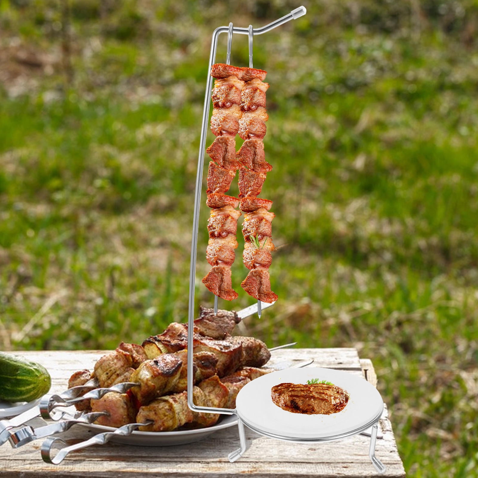 FRCOLOR 1 Set BBQ Skewer Rack Portable Metal Rack Barbecue Hanging Rack ...