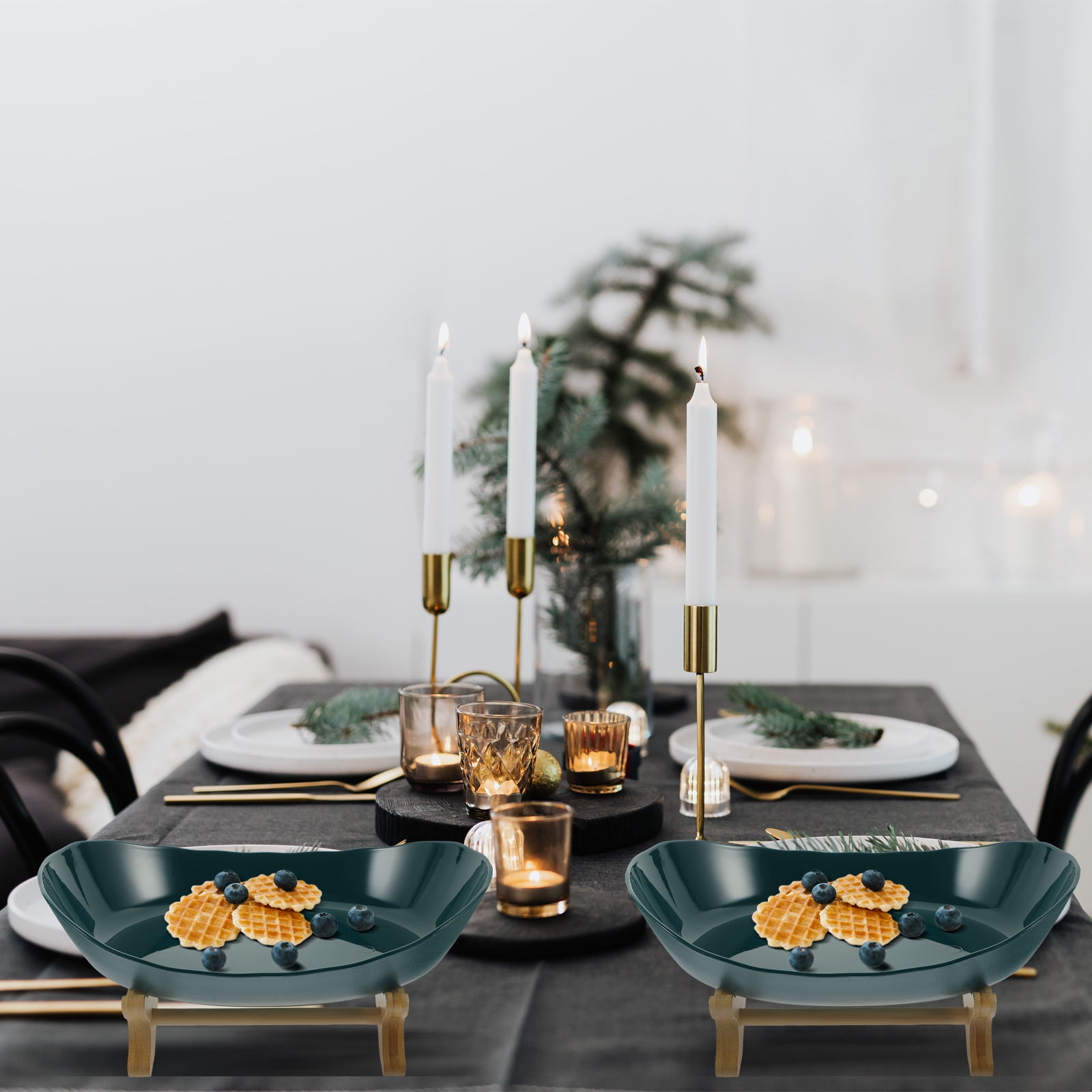 FRCOLOR 1 Set Green Plastic and Wood Fruit Tray for Birthdays Weddings ...